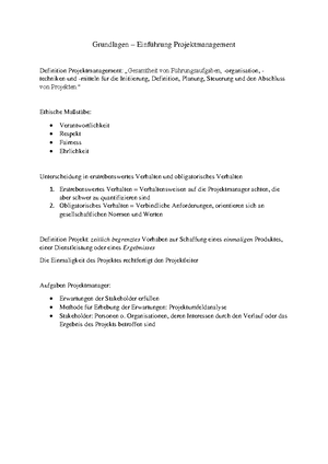 Projektlebenszyklus - Vorlesungsnotizen 2 - Projektlebenszyklus Summe ...