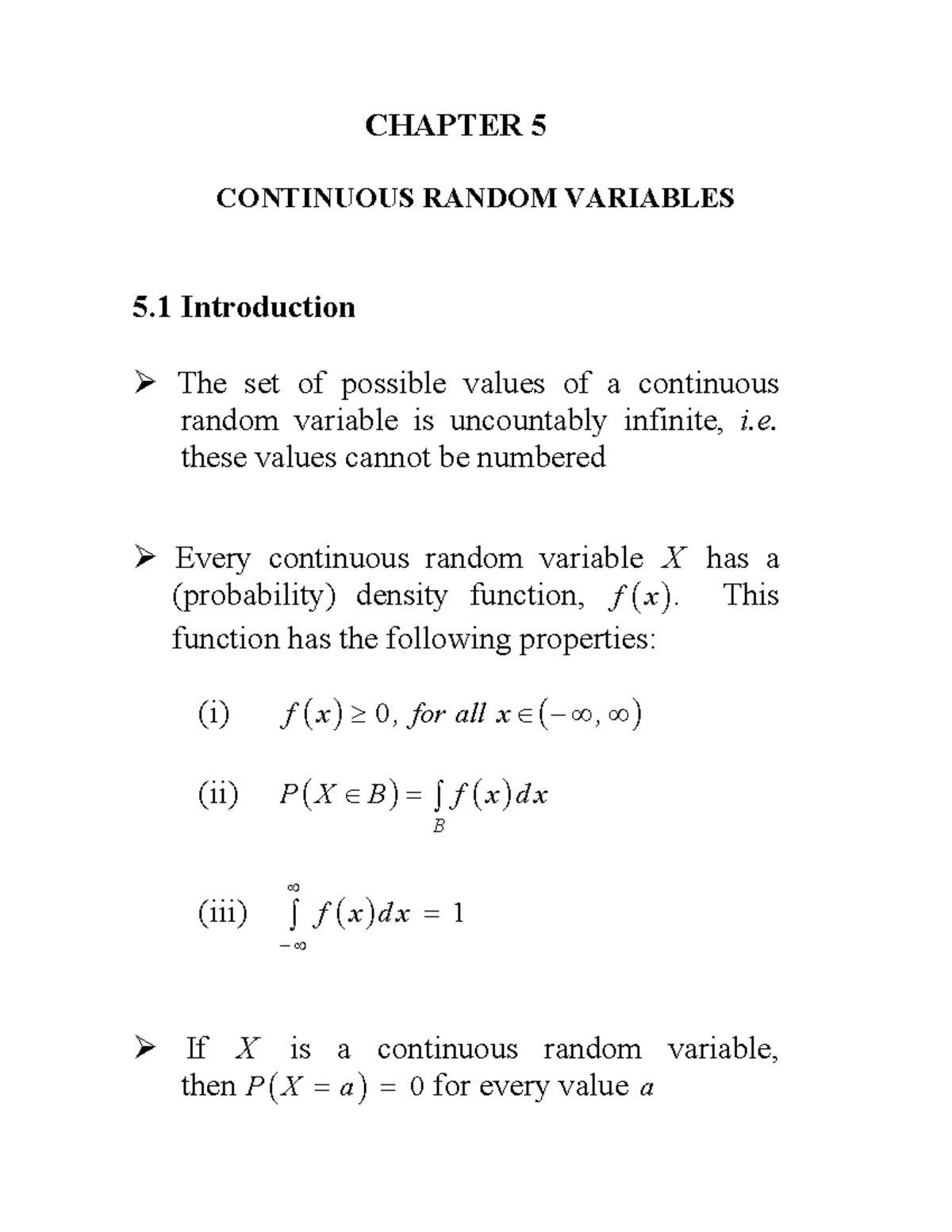 Chapter 5 Summary Chpt 5 CHAPTER 5 CONTINUOUS RANDOM VARIABLES 5