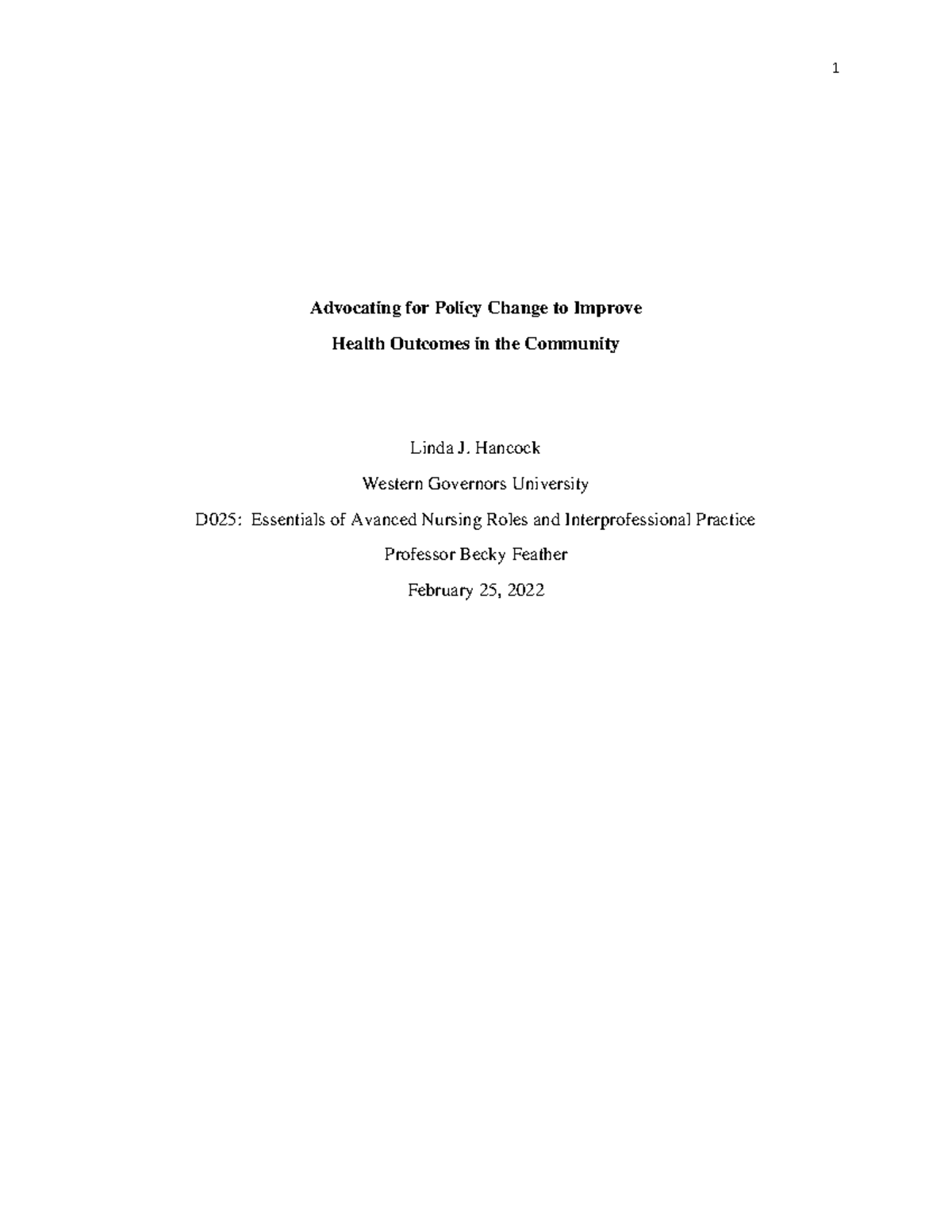 AWM2 paper - AWM2 - Advocating for Policy Change to Improve Health ...