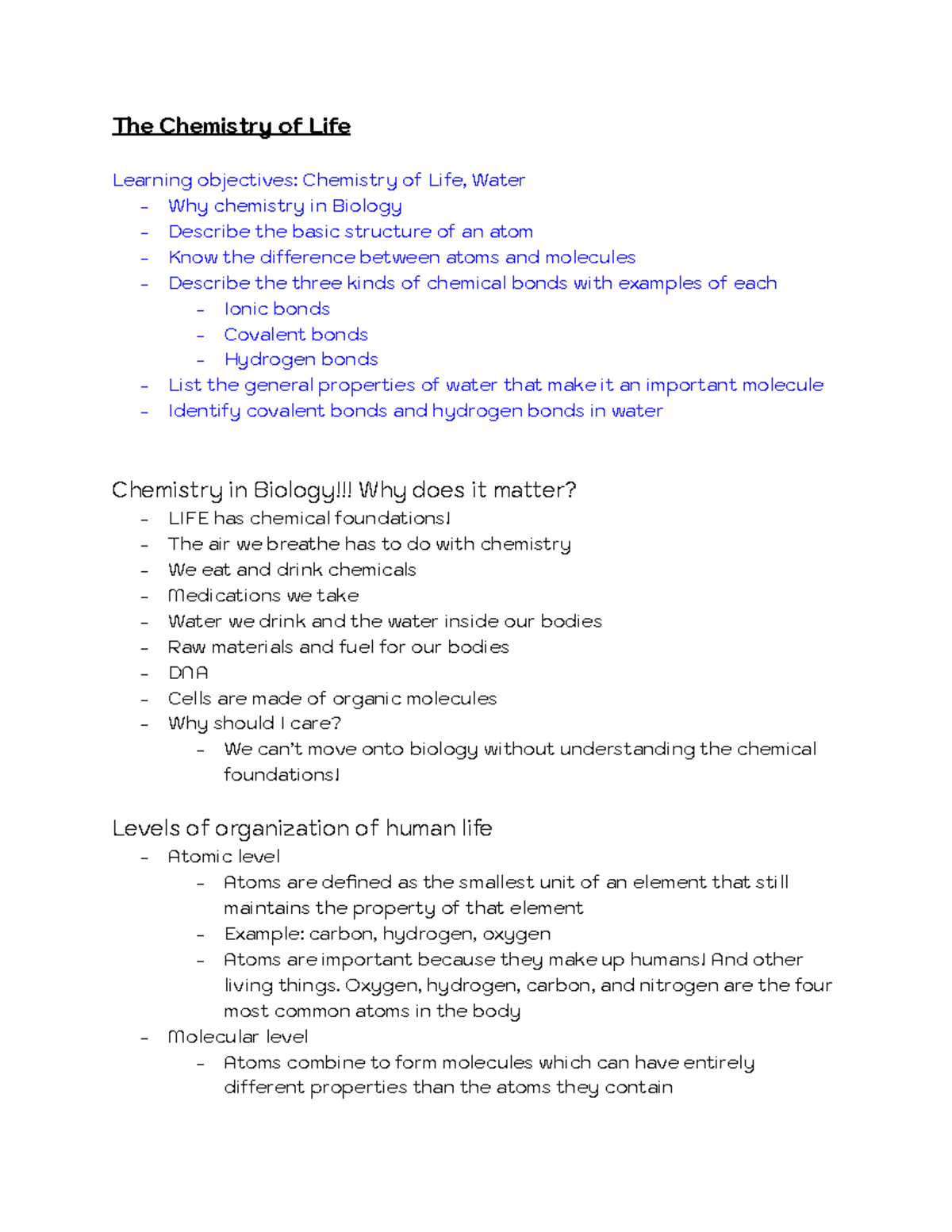 Principles of Biology lecture 2 (The Chemistry of Life) - The Chemistry ...