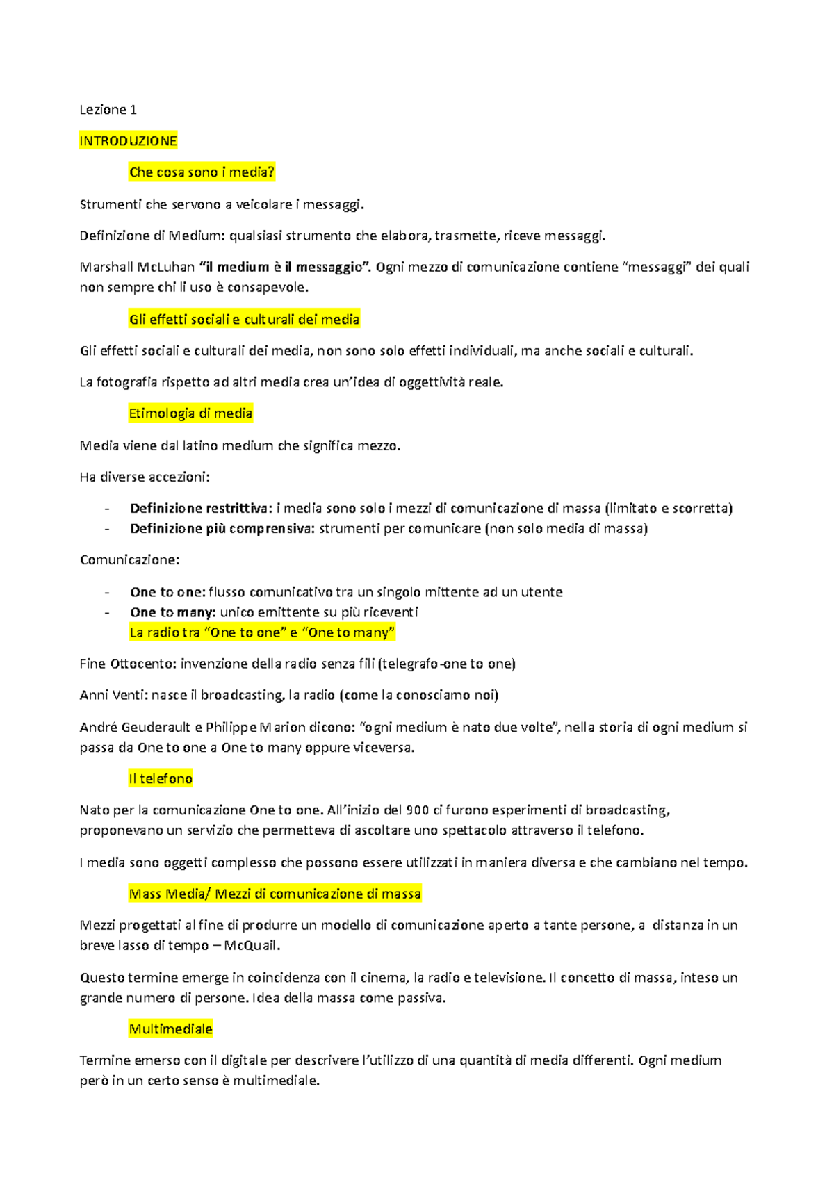 Storia dei Media - Simone Natale - Lezione 1 INTRODUZIONE Che cosa sono ...