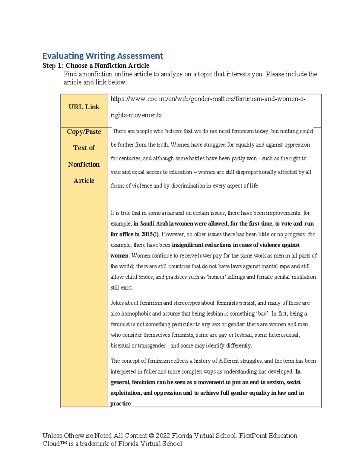 Evaluating writing assess rubric - Evaluating Writing Assessment Step 1 ...