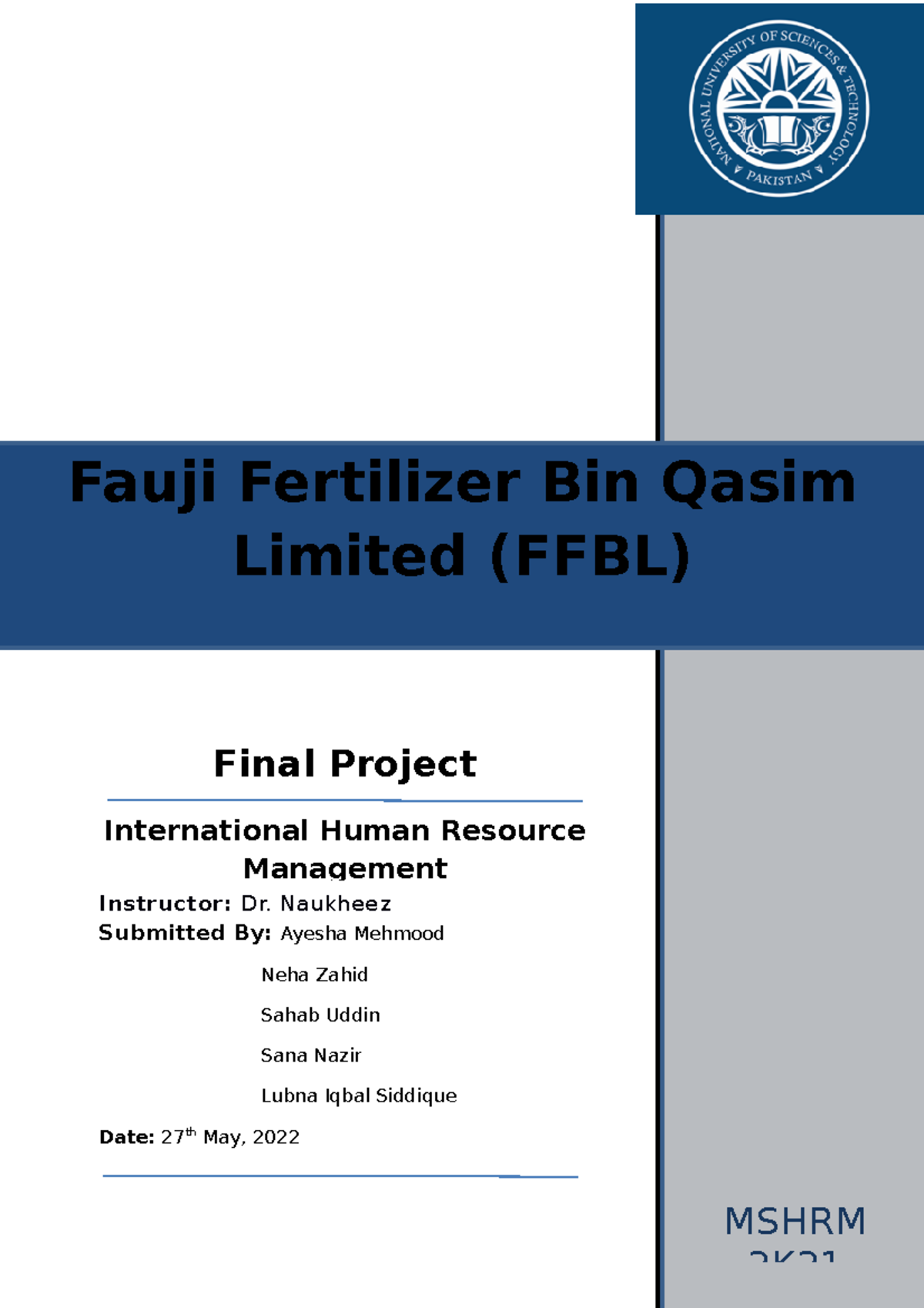 FFBL - International Human Resource Management of FFBL - Instructor: Dr ...