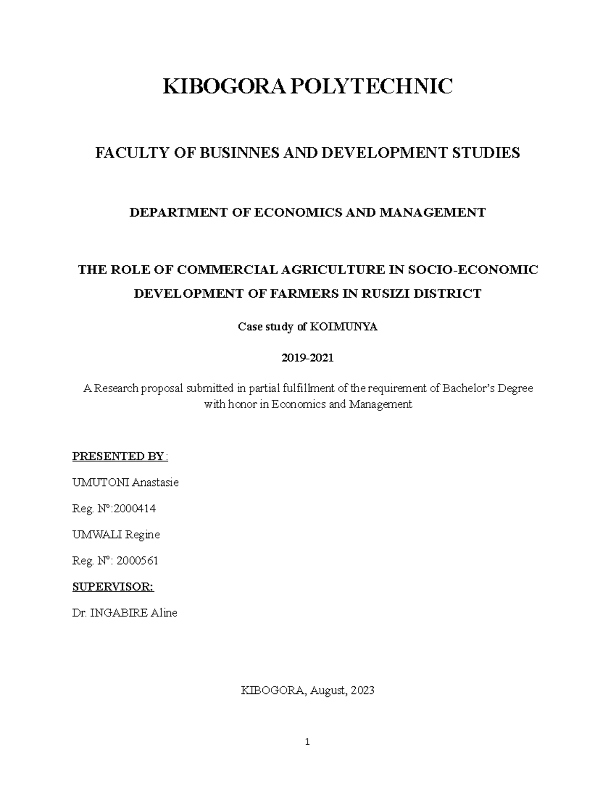 Memoire - KIBOGORA POLYTECHNIC FACULTY OF BUSINNES AND DEVELOPMENT ...