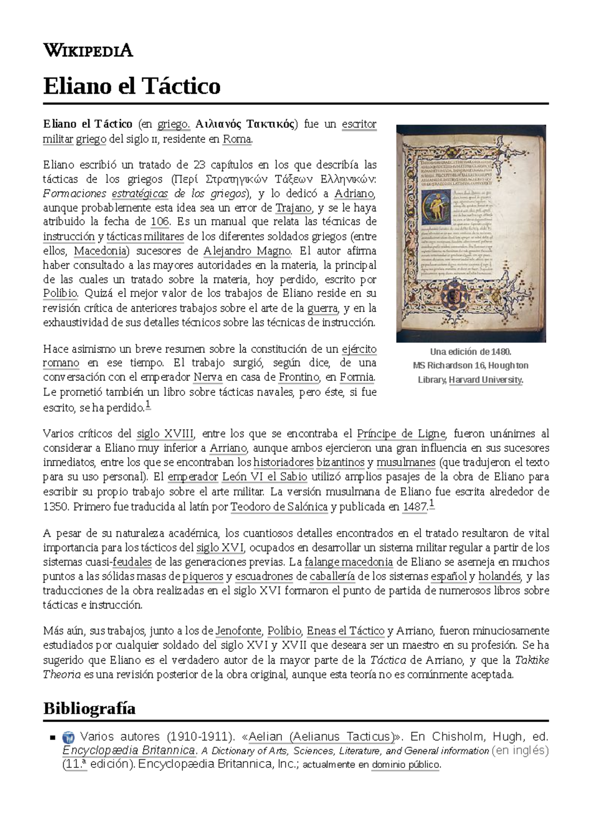 Eliano el Táctico - sin descripcion - Una edición de 1480. MS ...