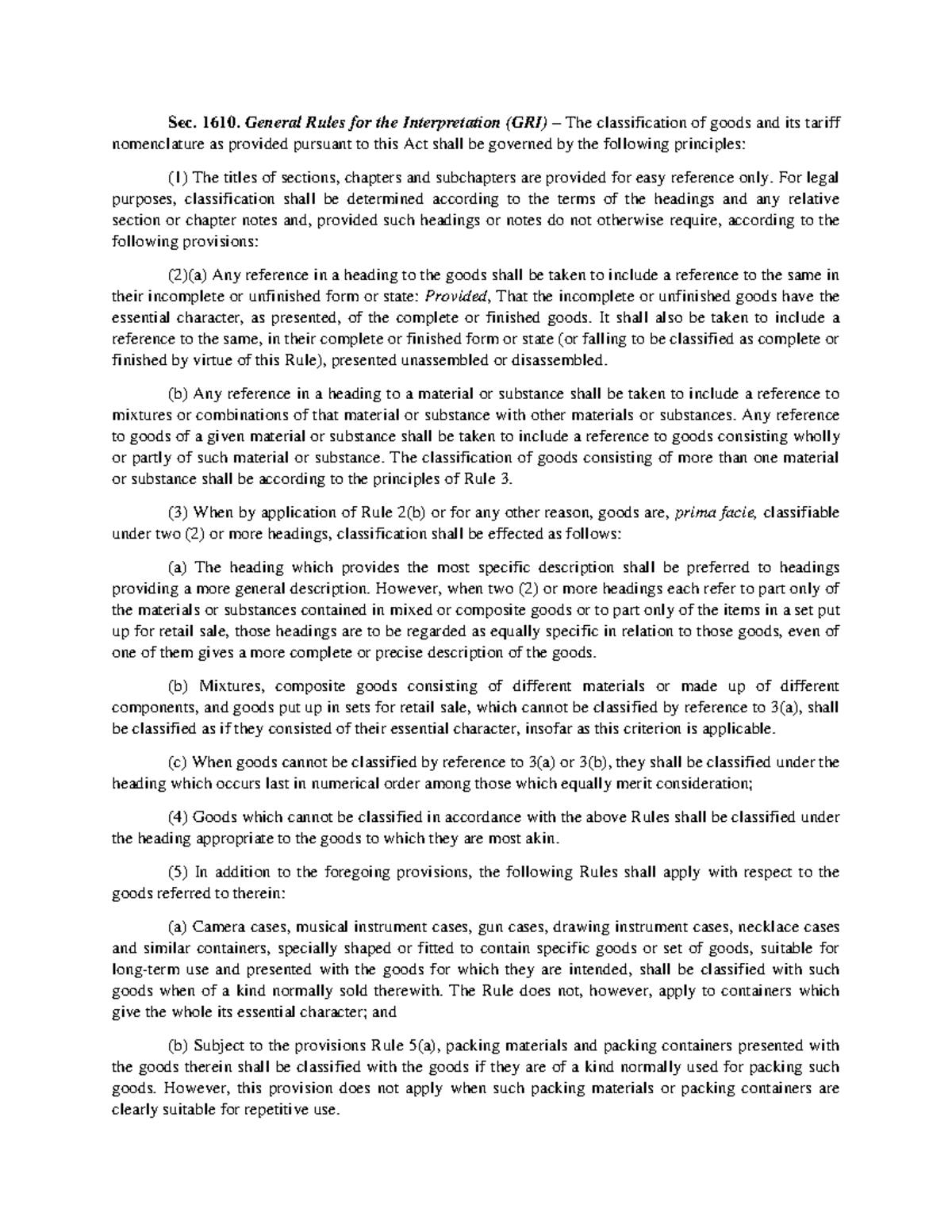 Section 1610 - Sec. 1610. General Rules for the Interpretation (GRI ...