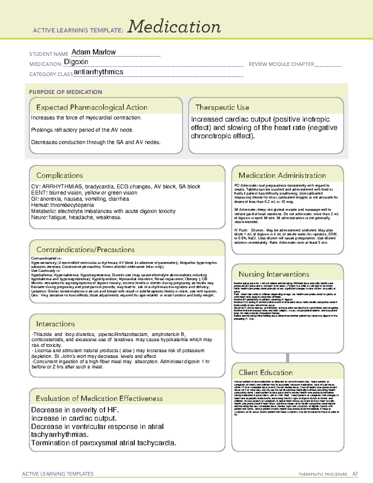 Digoxin - ads - ACTIVE LEARNING TEMPLATES THERAPEUTIC PROCEDURE A ...
