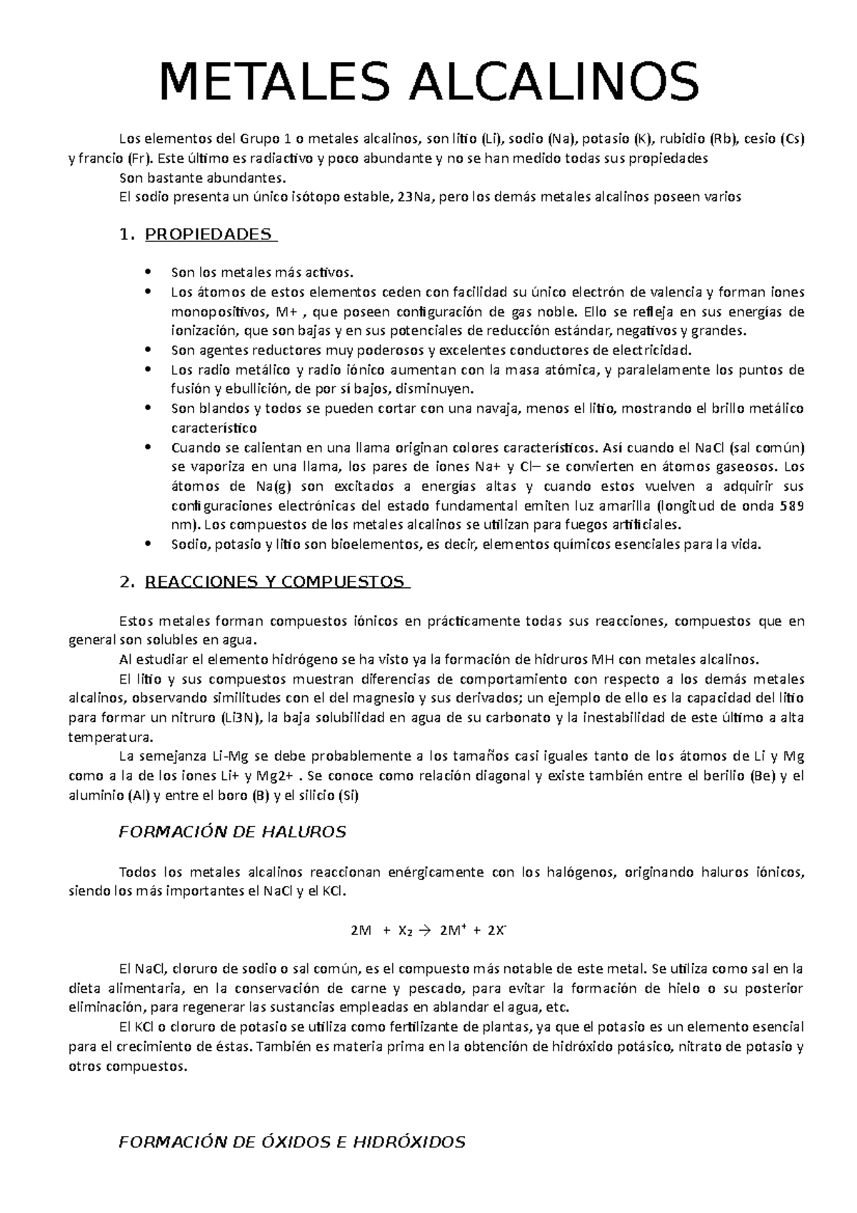 Metales Alcalinos - METALES ALCALINOS Los elementos del Grupo 1 o ...