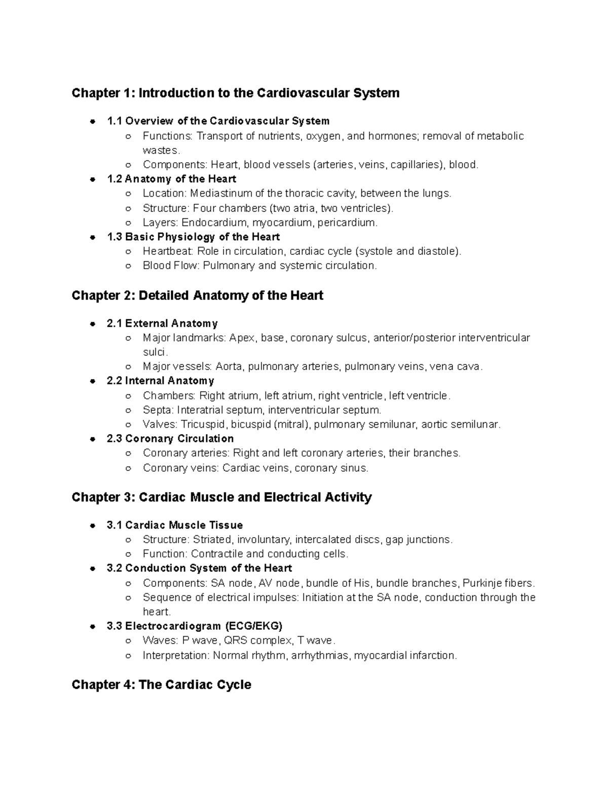The Cardiovascular System: Basic Outline Notes Unit 1 - Chapter 1 ...