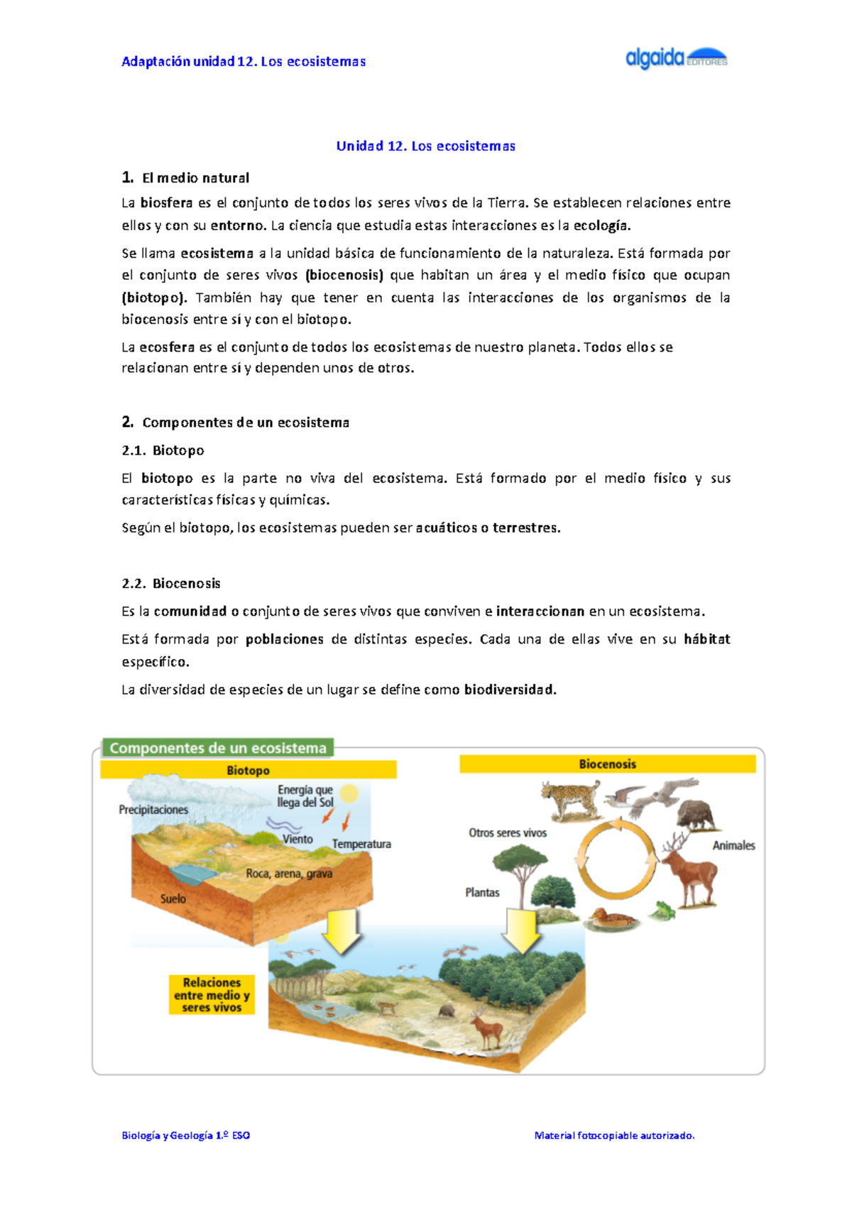 12 1ESO BG adaptacion - Unidad 12. Los ecosistemas 1. El medio natural ...