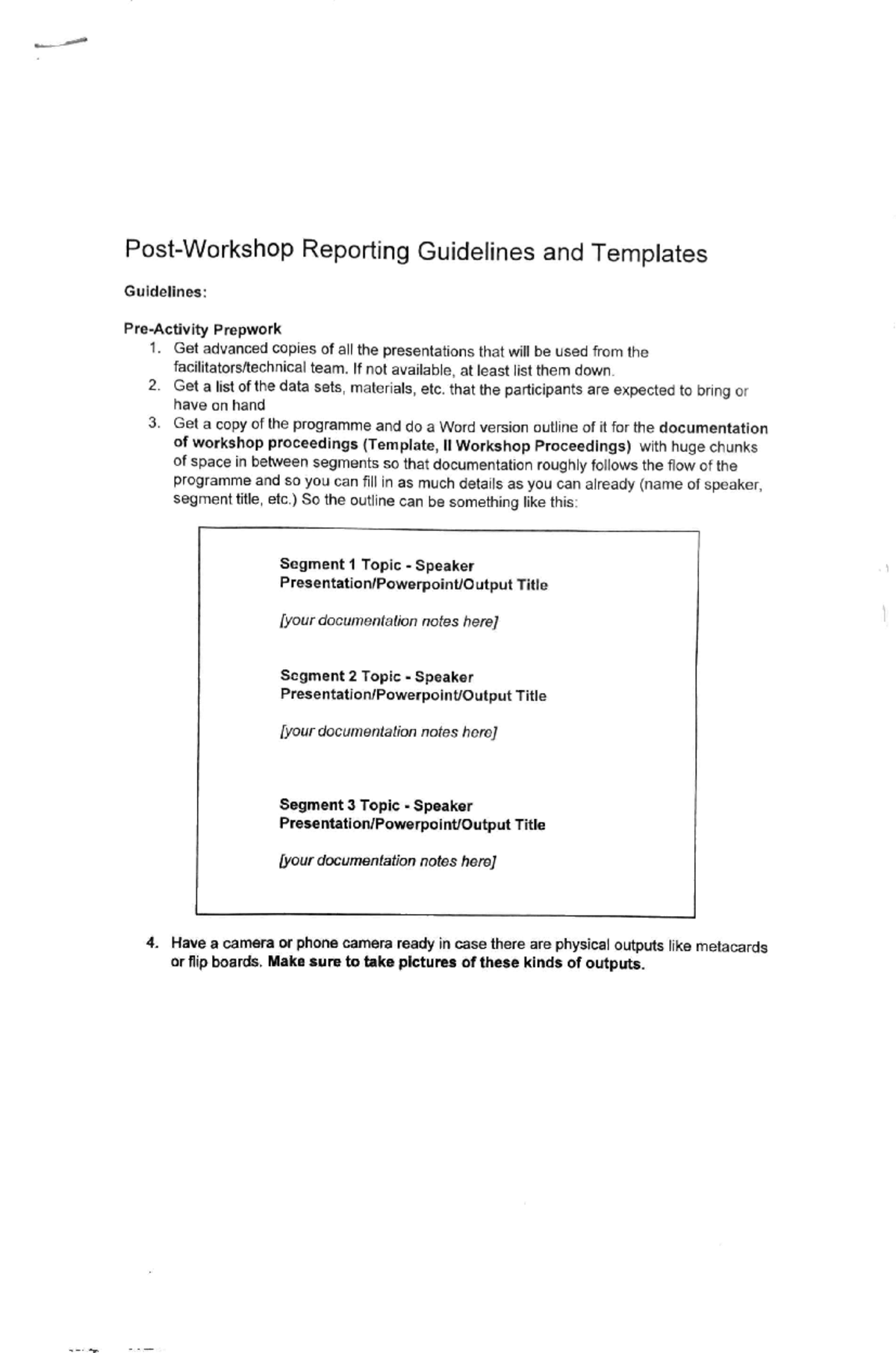Post-Workshop Reporting Guidelines and Templates - Community ...