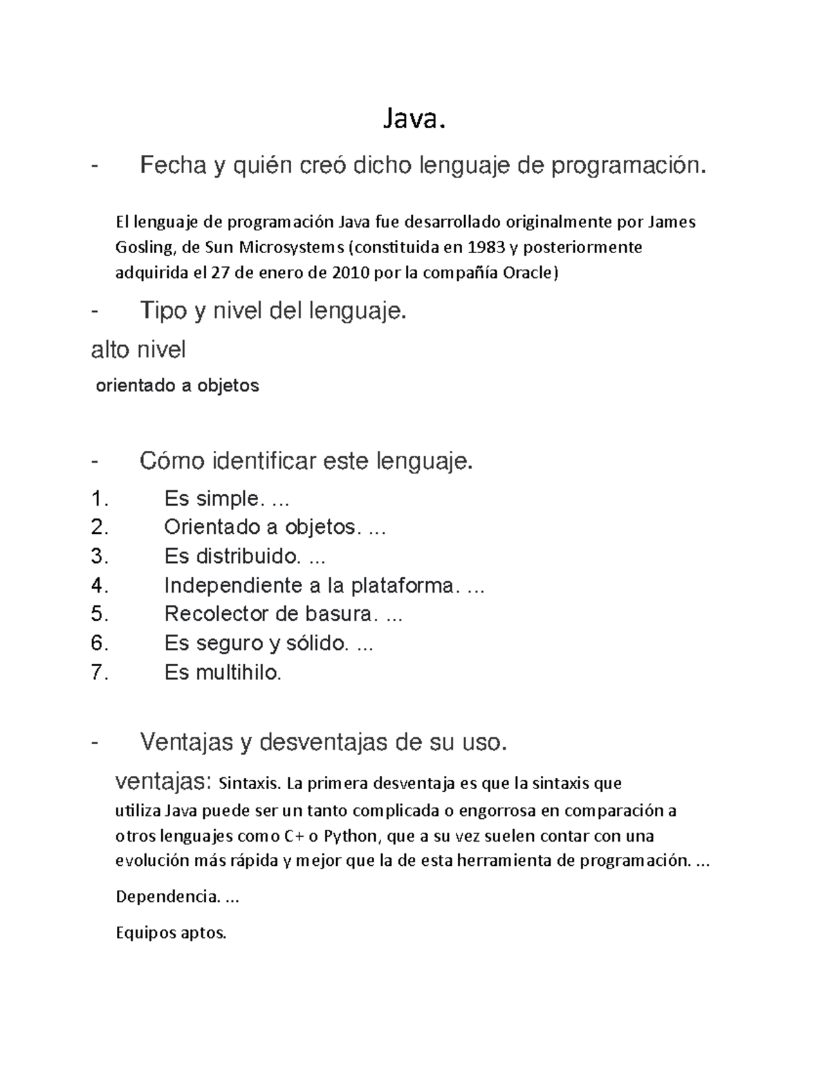 Java - que es java y lo mas importante - Java. - Fecha y quién creó ...