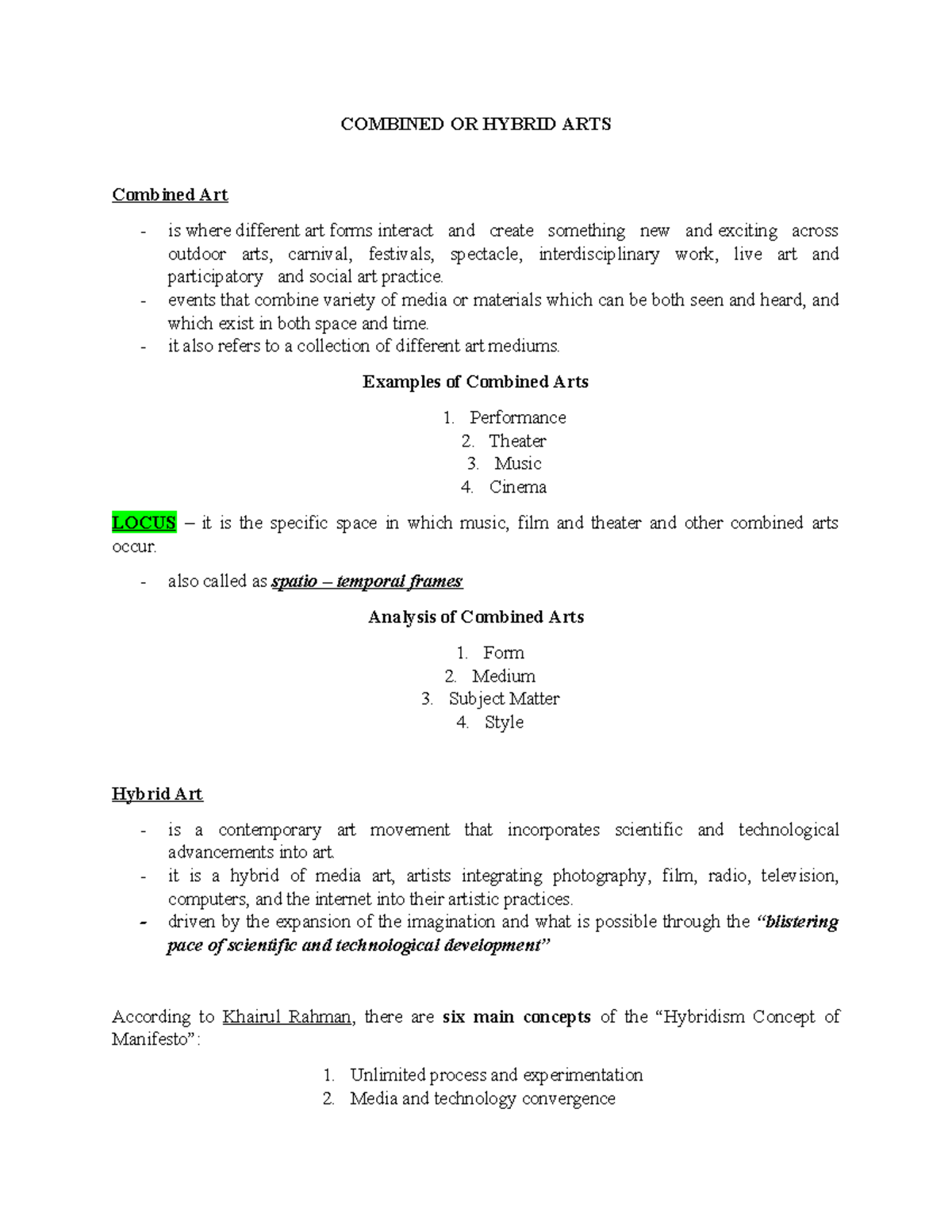 Combined OR Hybrid ARTS - COMBINED OR HYBRID ARTS Combined Art - is ...