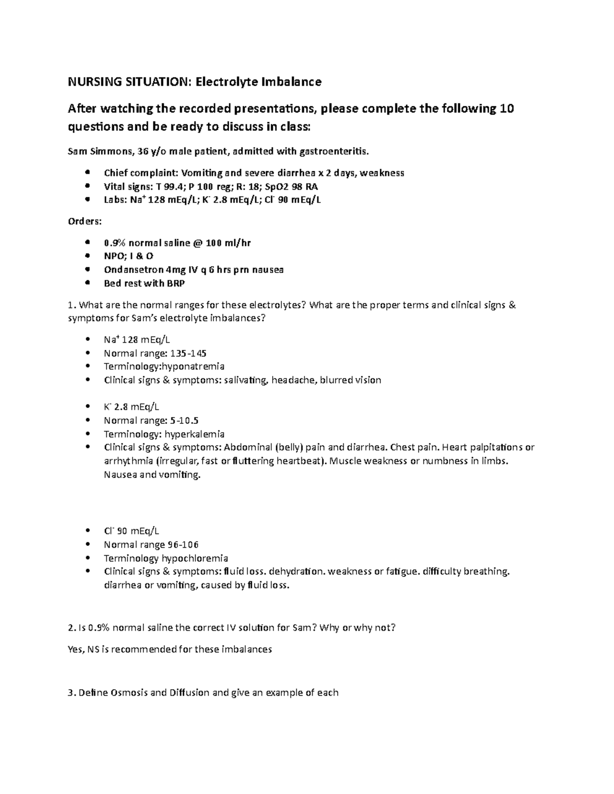 Nursing Situation Electrolyte Imbalance Word Doc-1 - NURSING SITUATION ...