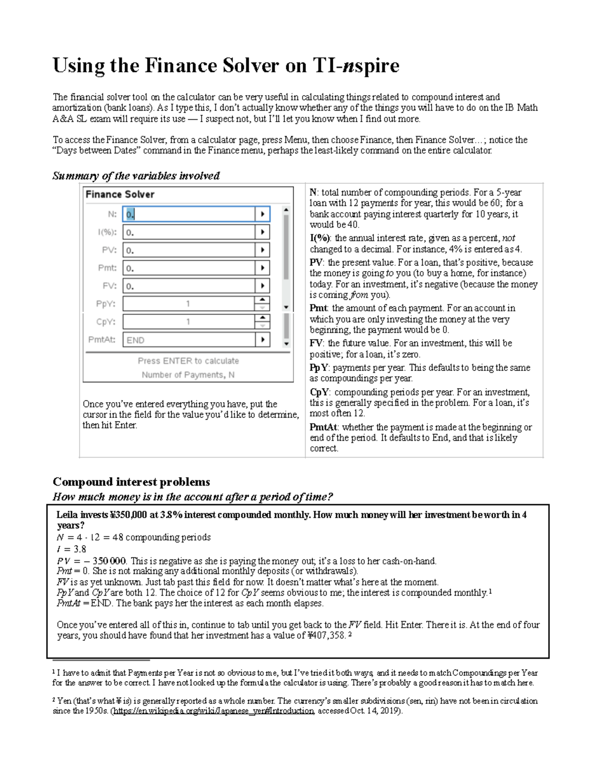 Finance Solver instructions - Using the Finance Solver on TI-nspire The ...