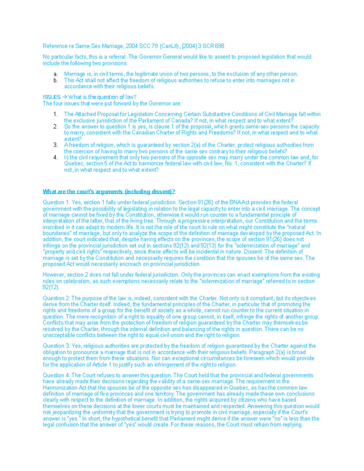 Summary Reference Re Same Sex Marriage 2004 Reference Re Same Sex 2977