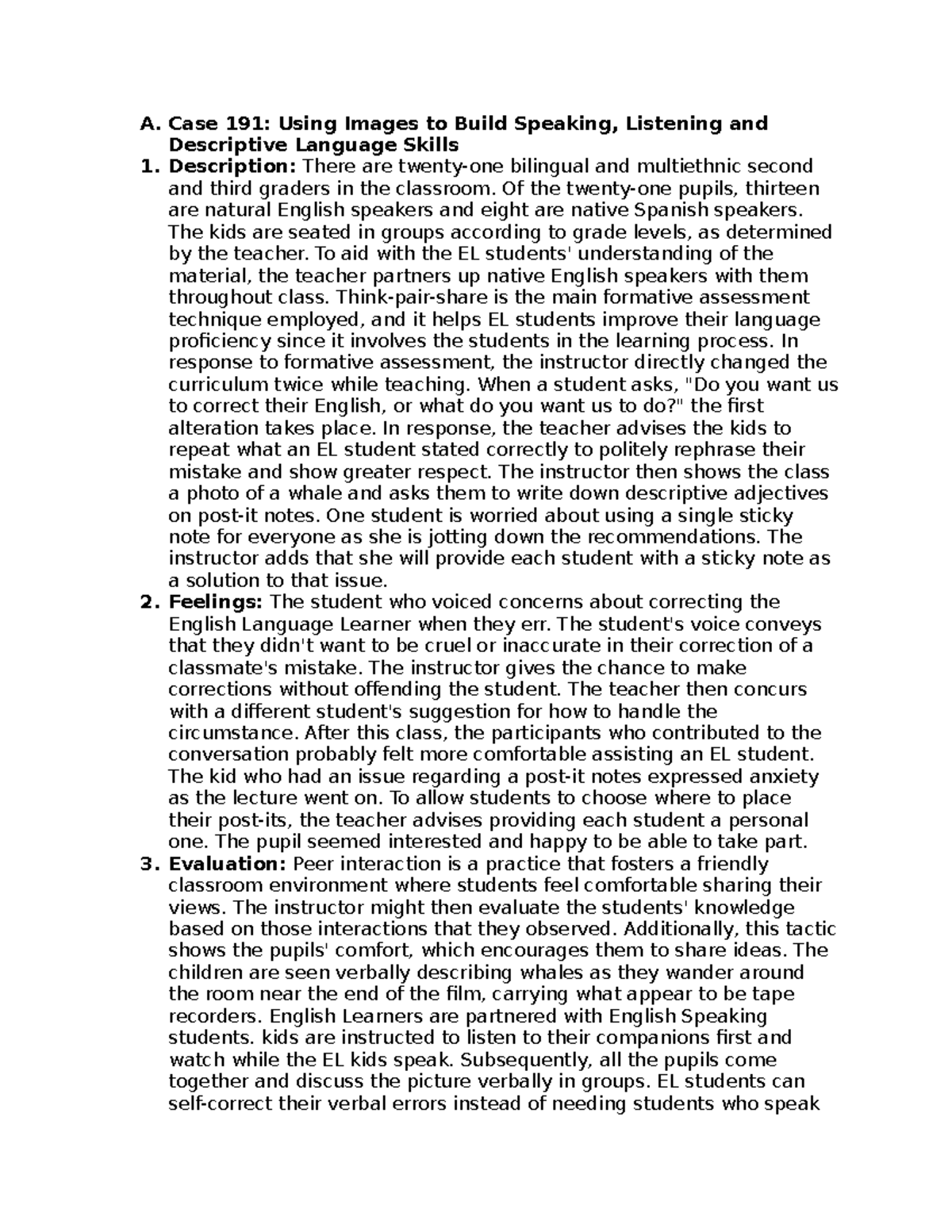 Task 1 Introduton To Curriclum Instruction and Assessment - A. Case 191: Using Images to Build ...