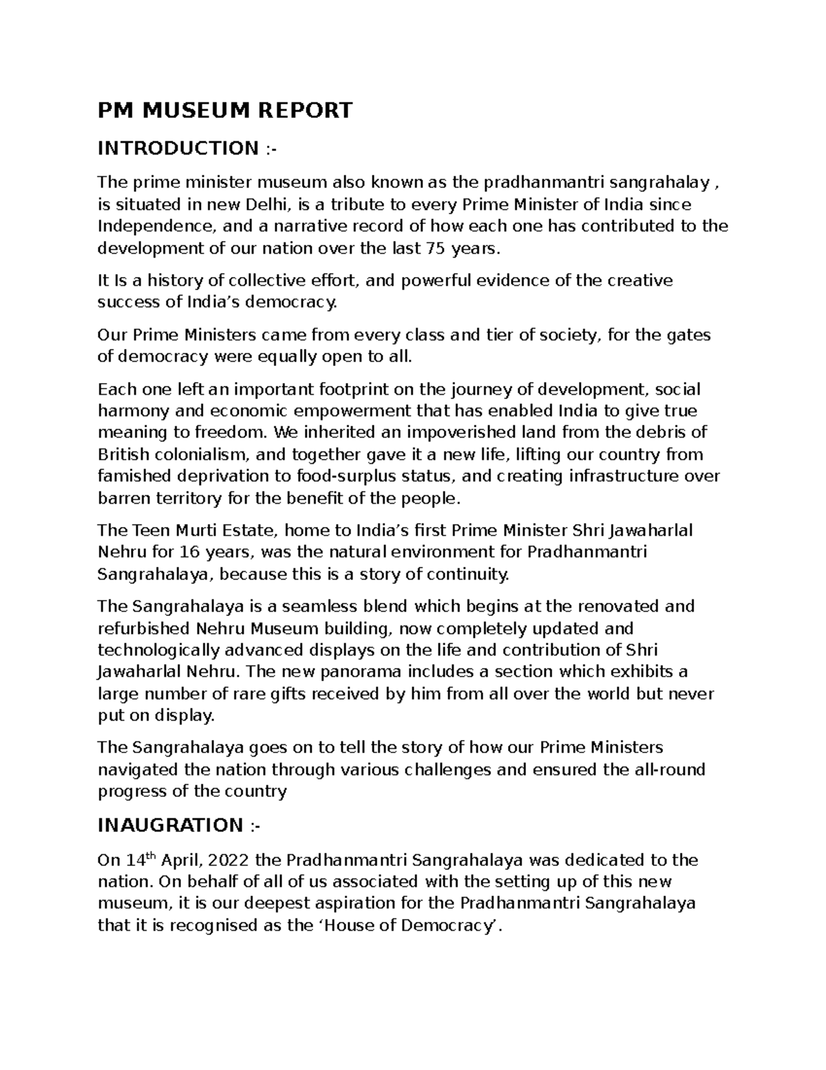 Sec document - Sec museum and museology - PM MUSEUM REPORT INTRODUCTION ...