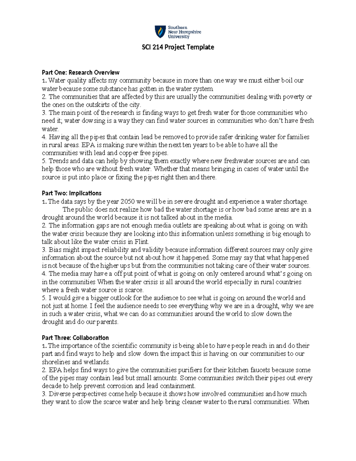 SCI 214 Project Template 102024 - SCI 214 Project Template Part One ...