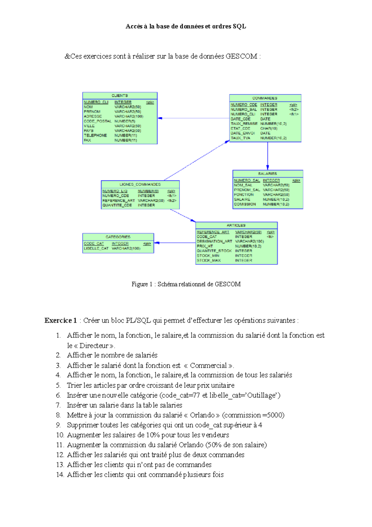excerice pl SQL - Accès à la base de données et ordres SQL &Ces ...