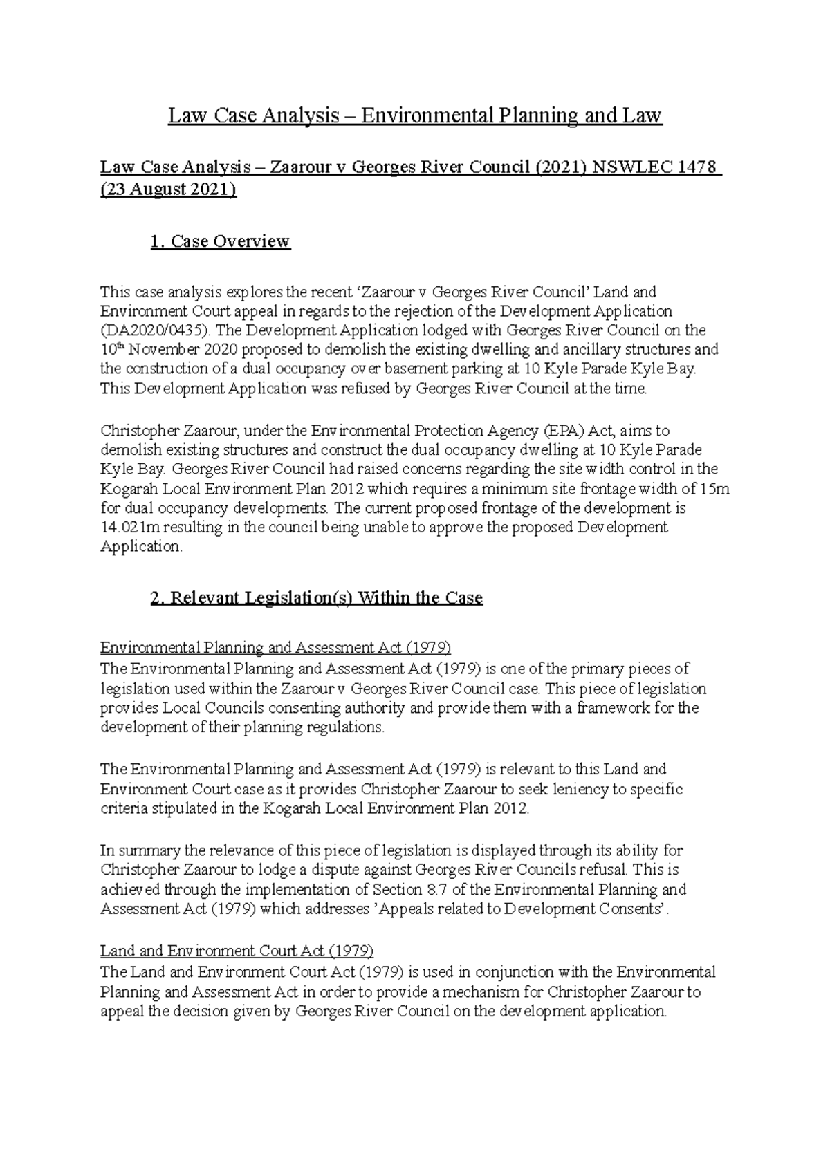 Law Case Analysis - Assignment - Law Case Analysis – Environmental ...