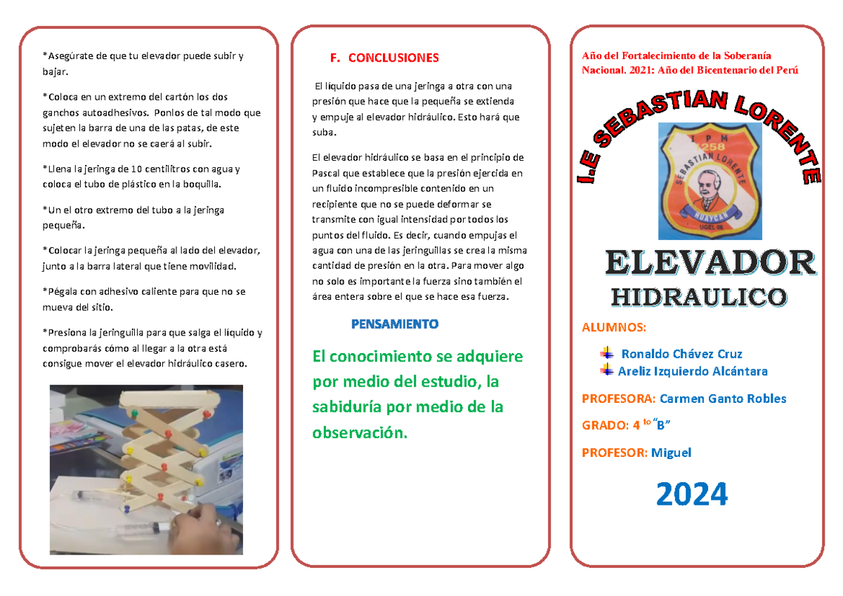 Triptico DE Maqueta - sdfsdg dsfsdf - *Asegúrate de que tu elevador puede subir y bajar. *Coloca ...