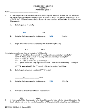 Dosage Calc Quiz 3 Key - Quiz with answers - NORTHWESTERN STATE ...