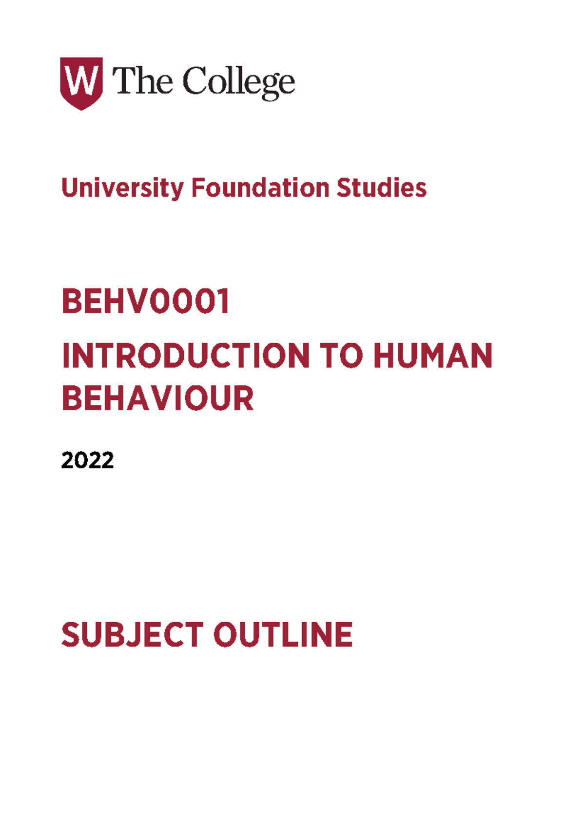 BEHV0001Introductionto Human Behaviour 2022 - University Foundation ...