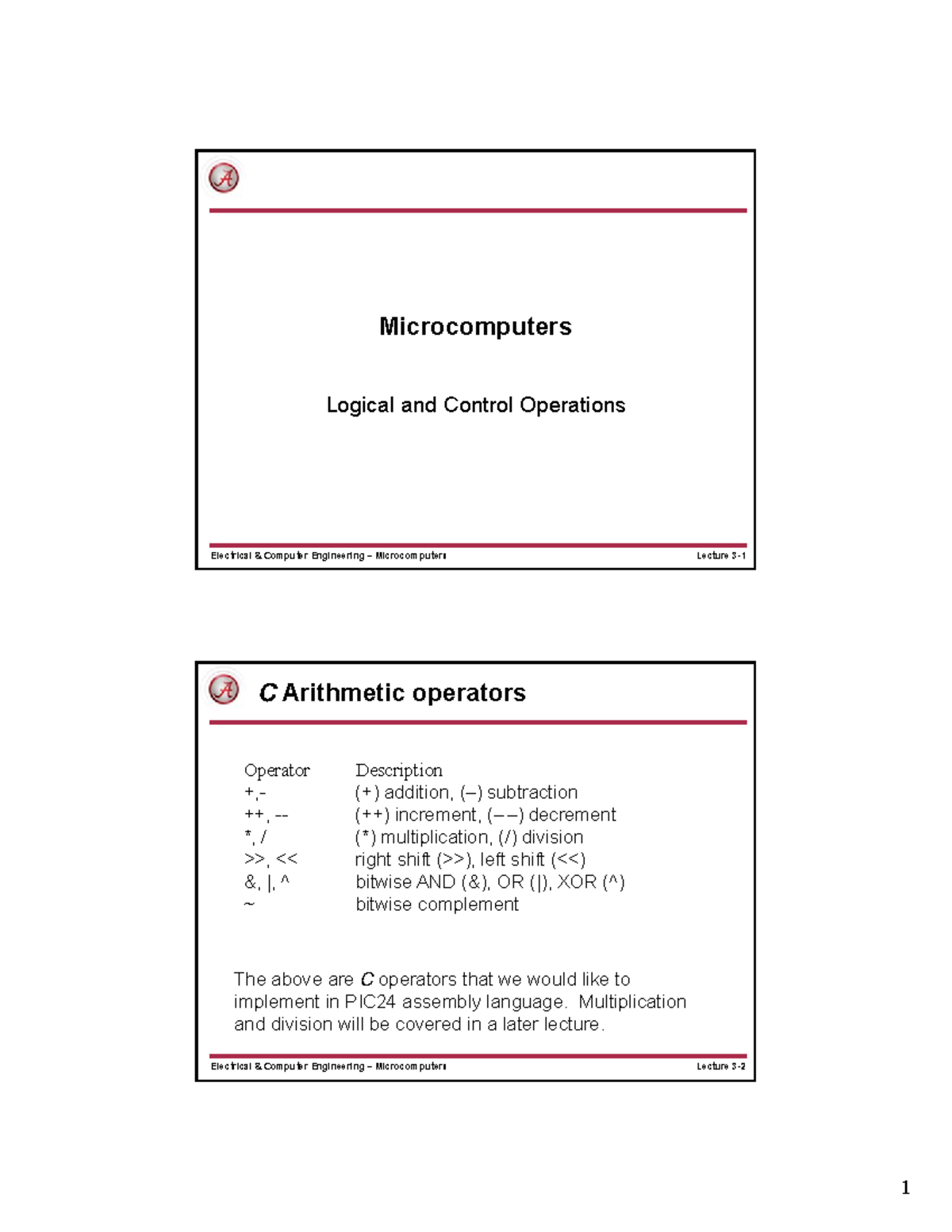 Lec 3 - Logical and Control Operations - Microcomputers Logical and Control Operations ...