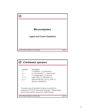 Lec 3 - Logical and Control Operations - Microcomputers Logical and Control Operations ...