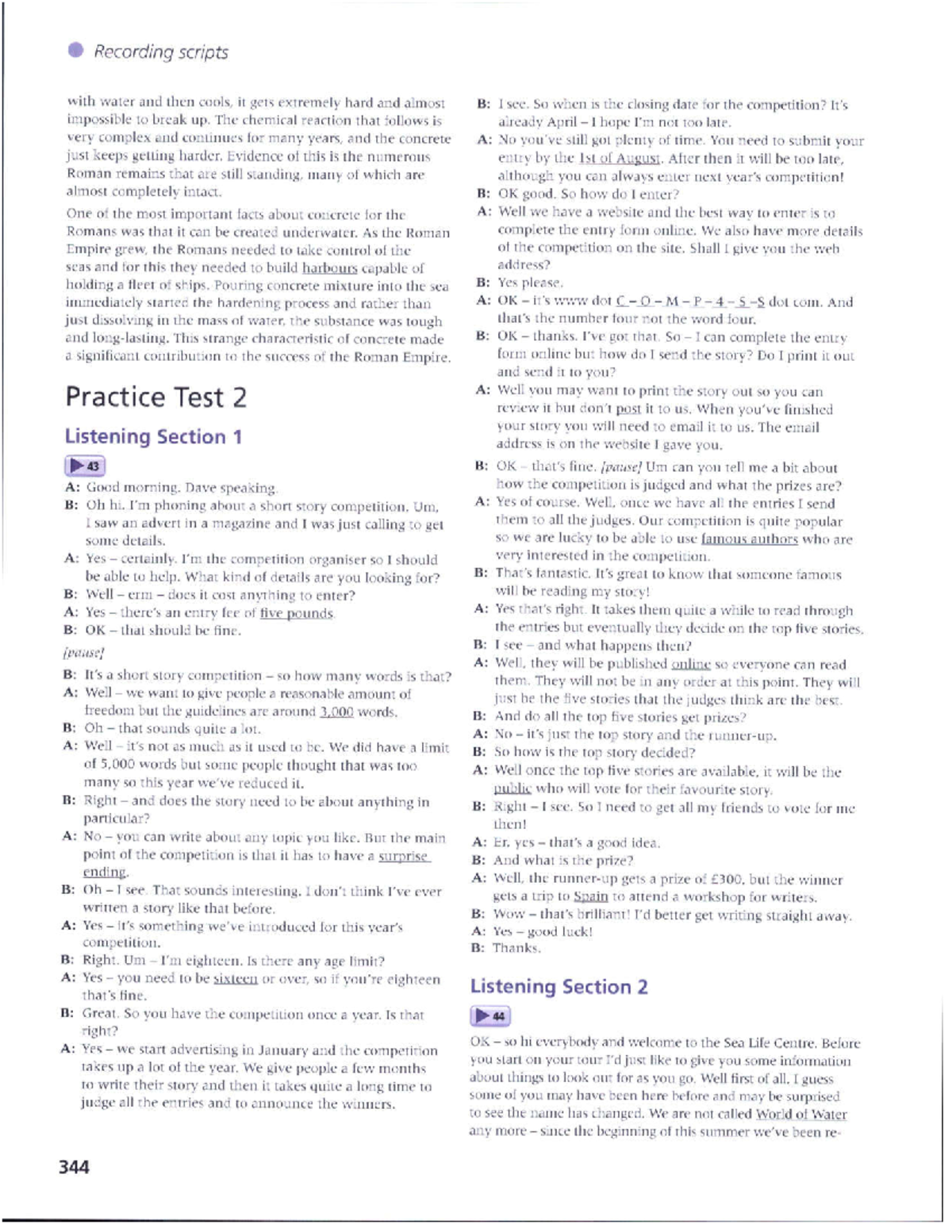 Official Cambridge Test 2 - Transcript - Recording scripts with water ...