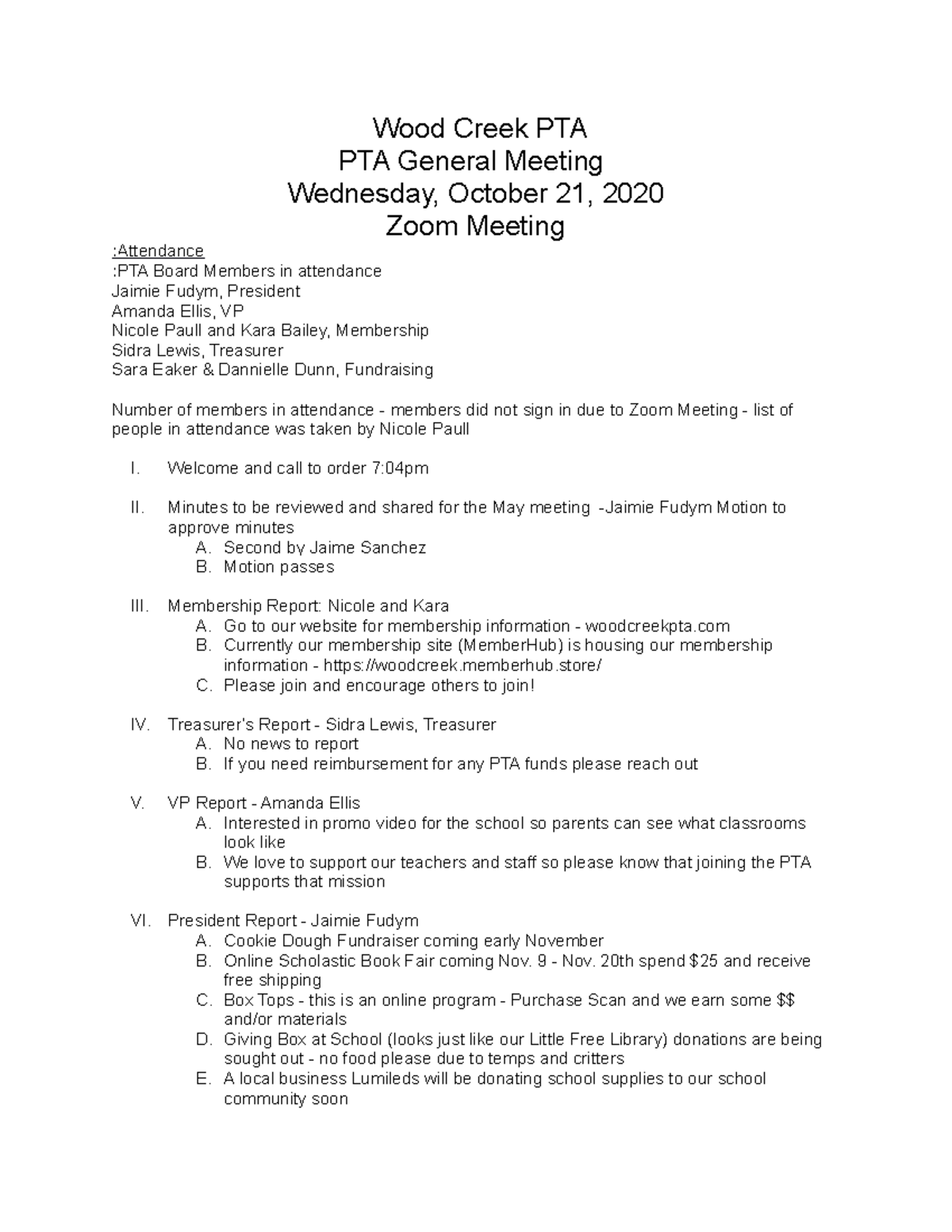 Wood Creek General PTA Meeting - Wood Creek PTA PTA General Meeting ...