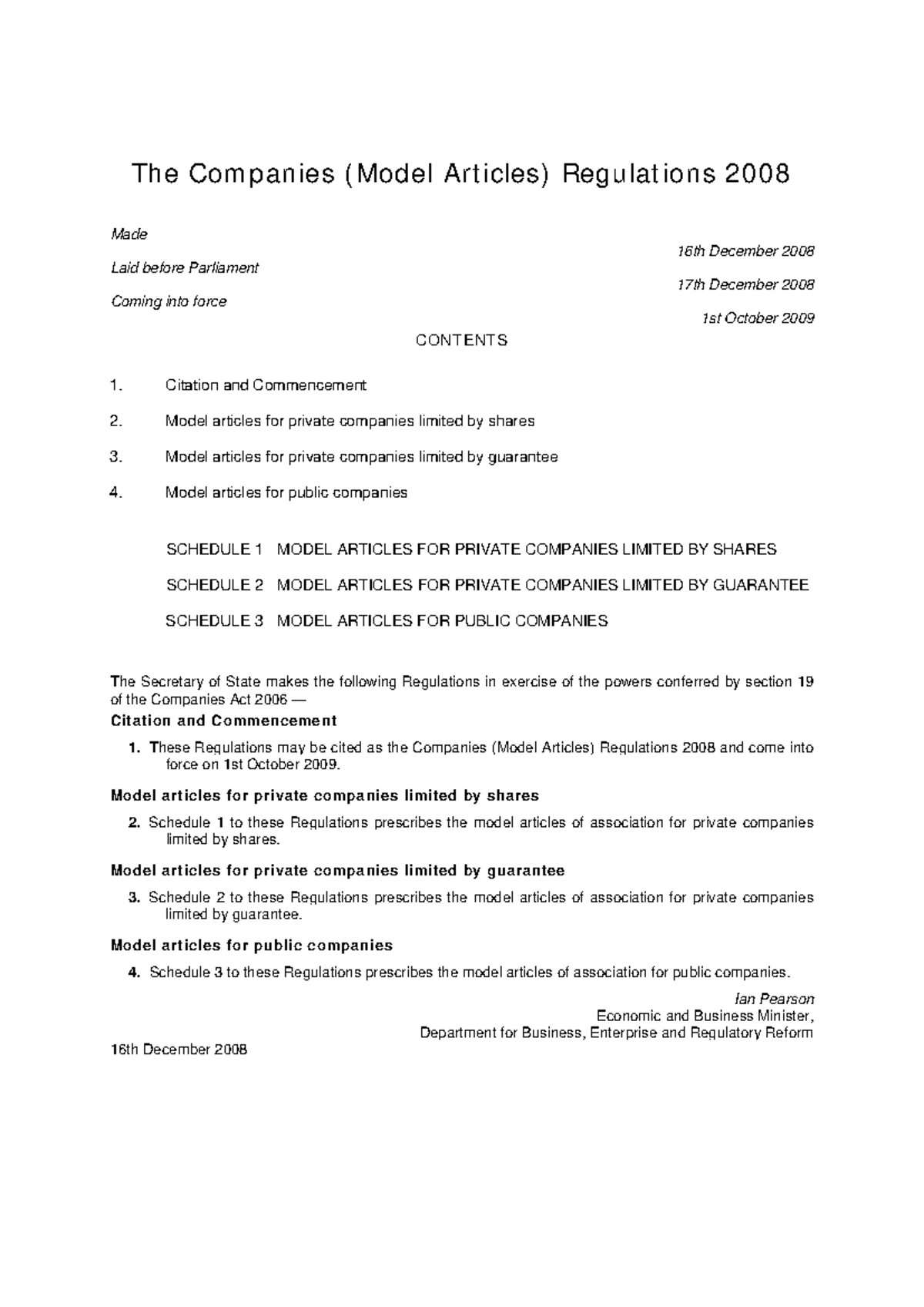 Companies(Model Articles)Regulations 2008 - The Com panies ( Model Art ...