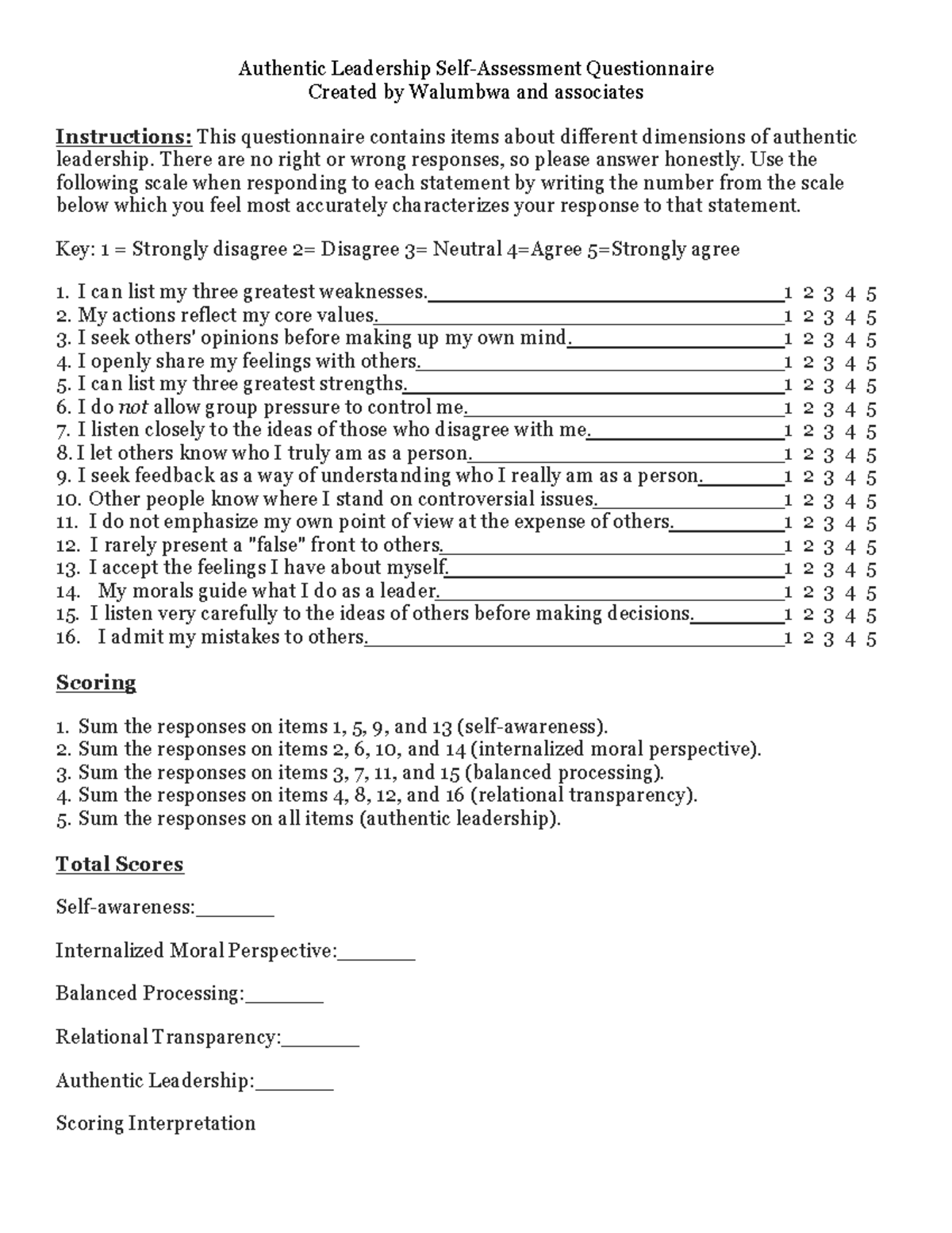 Authentic-leadership-questionnaire - Authentic Leadership Self ...