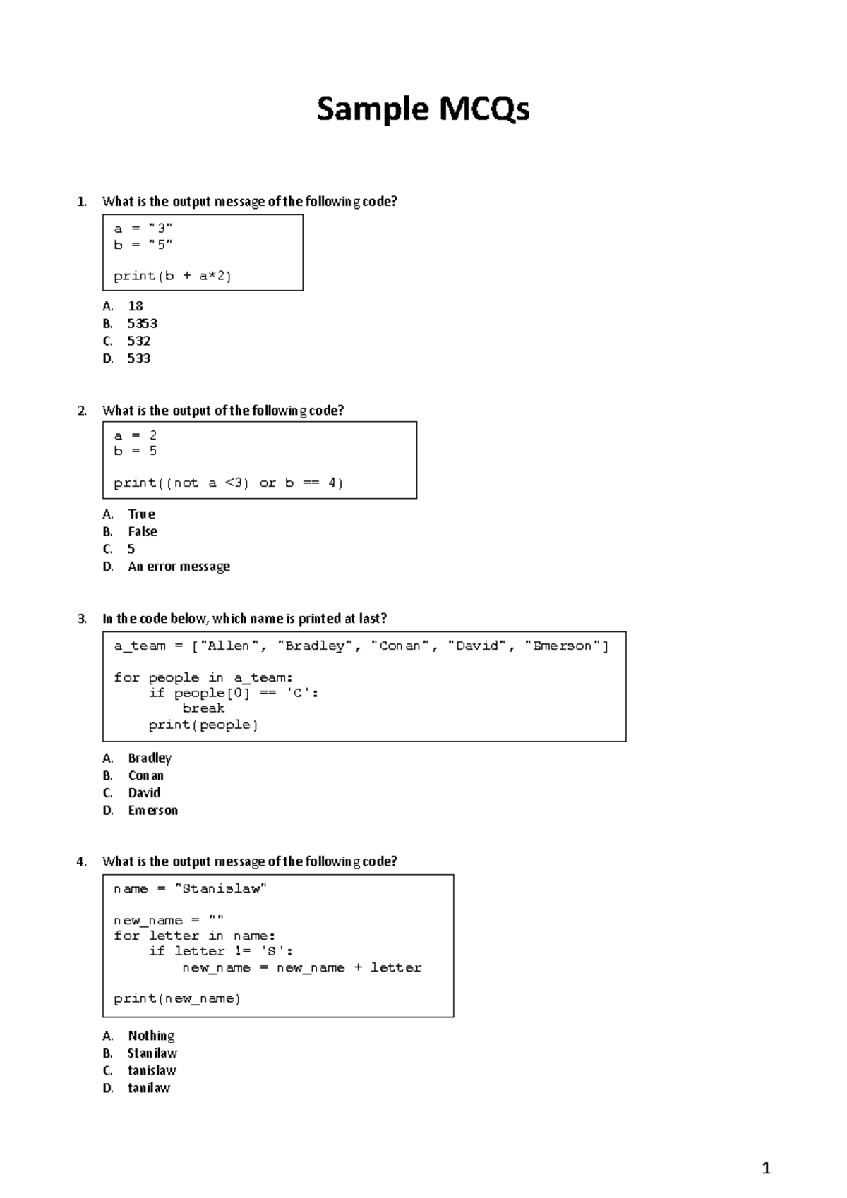 Set A Sample MCQs - Practice MCQ for DAO2702 - Sample MCQs What is the ...