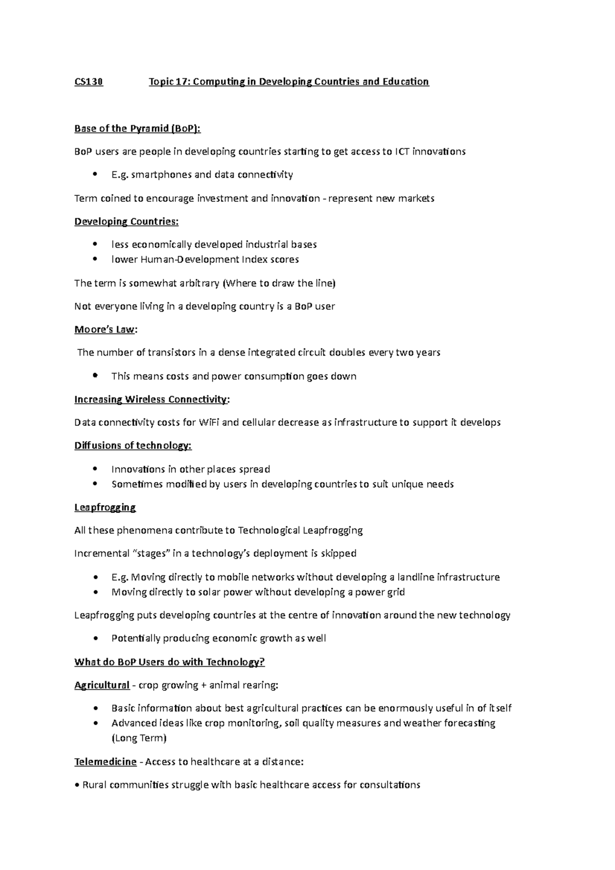 CS130 Topic 17 - CS130 Topic 17: Computing in Developing Countries and Education Base of the ...