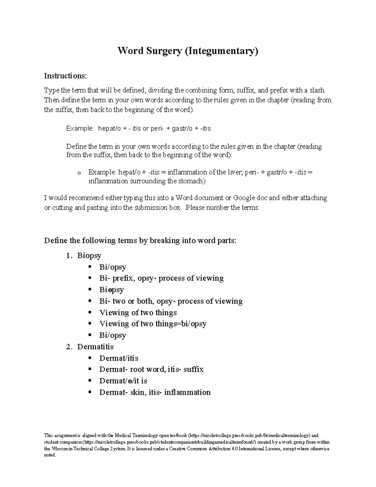 Word Surgery Integumentary - Word Surgery (Integumentary) Instructions ...