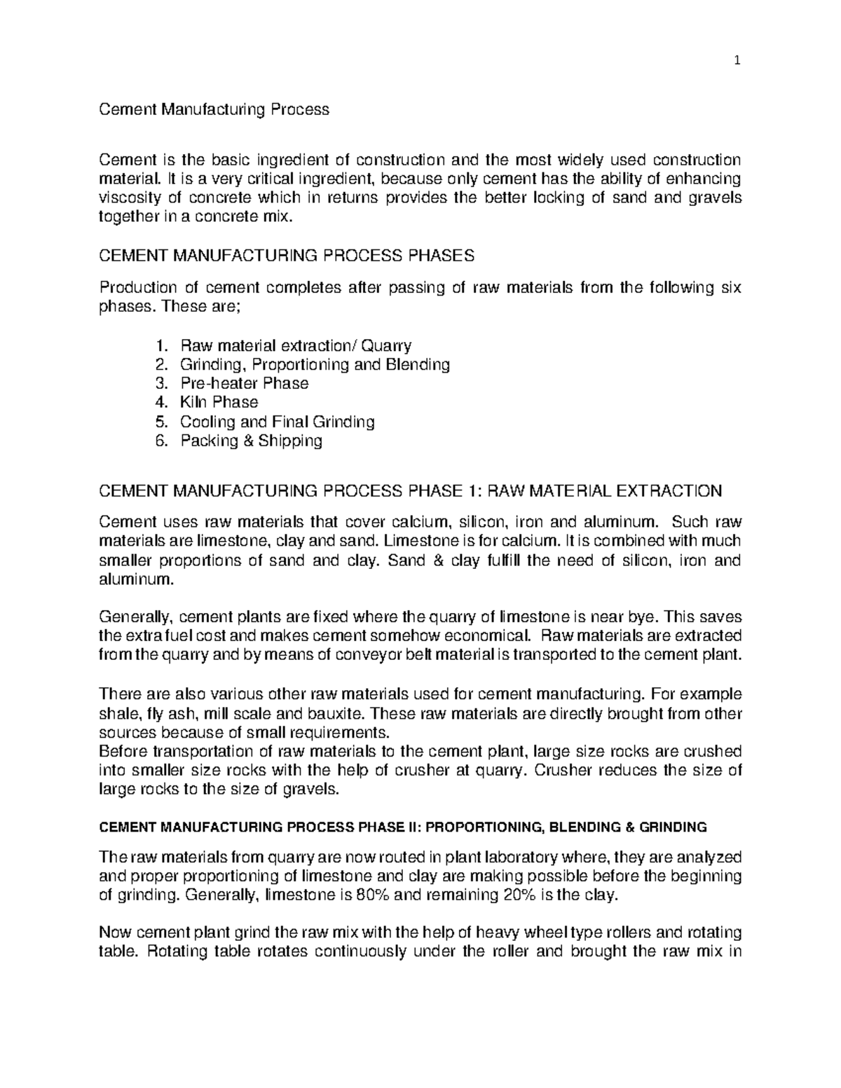 Cement Industry - Bsbdb - Cement Manufacturing Process Cement is the ...