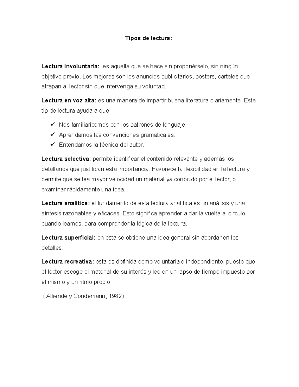 Tipos de lectura - Apuntes 2 - Tipos de lectura: Lectura involuntaria ...