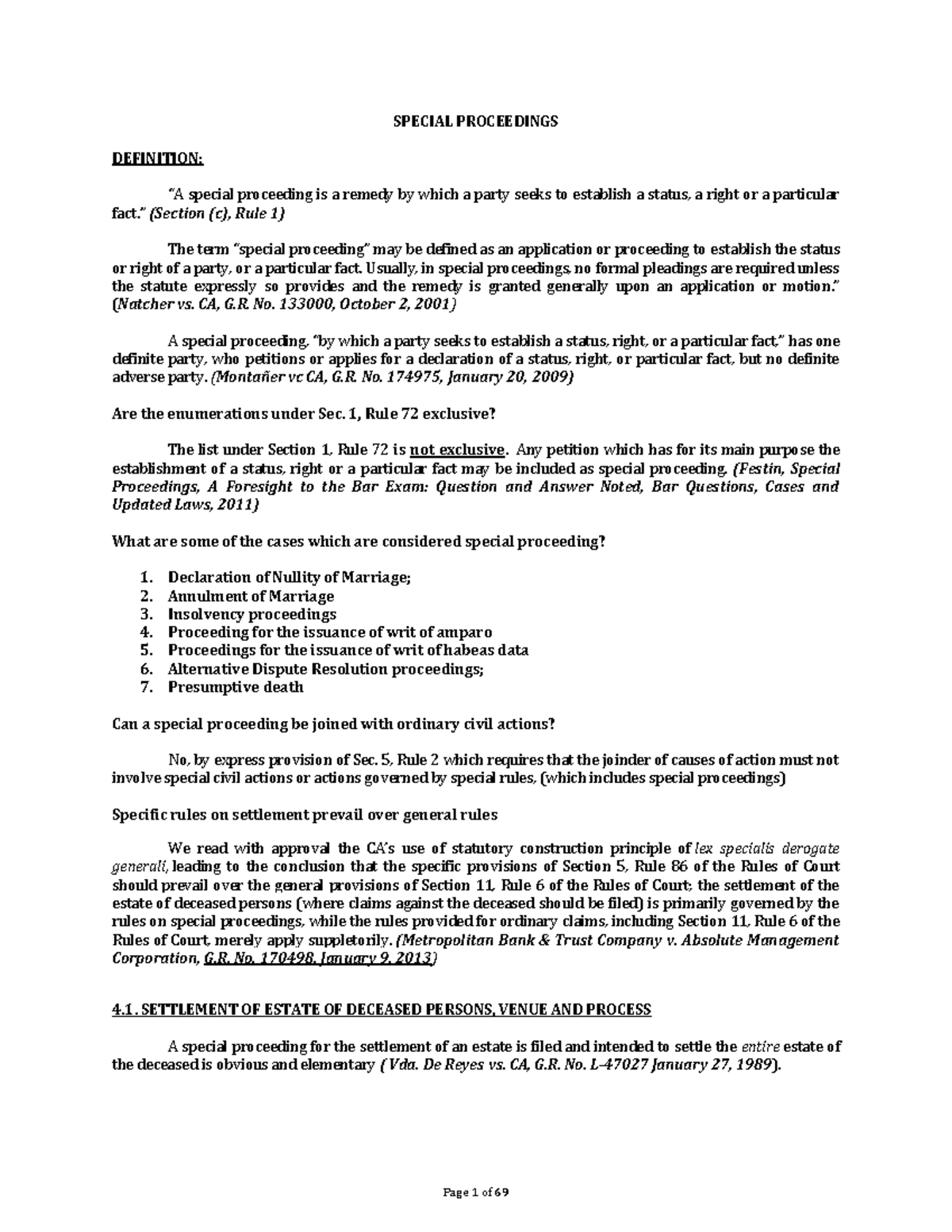 PALS-Special-Proceedings - SPECIAL PROCEEDINGS DEFINITION: “A special ...