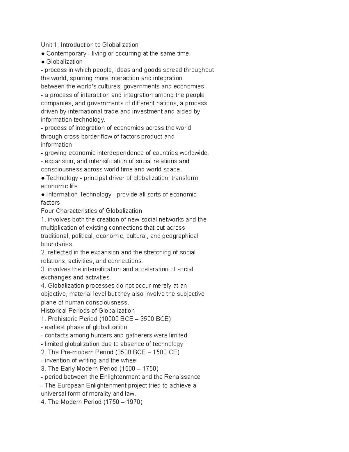 The contemporary world - Unit 1: Introduction to Globalization ...