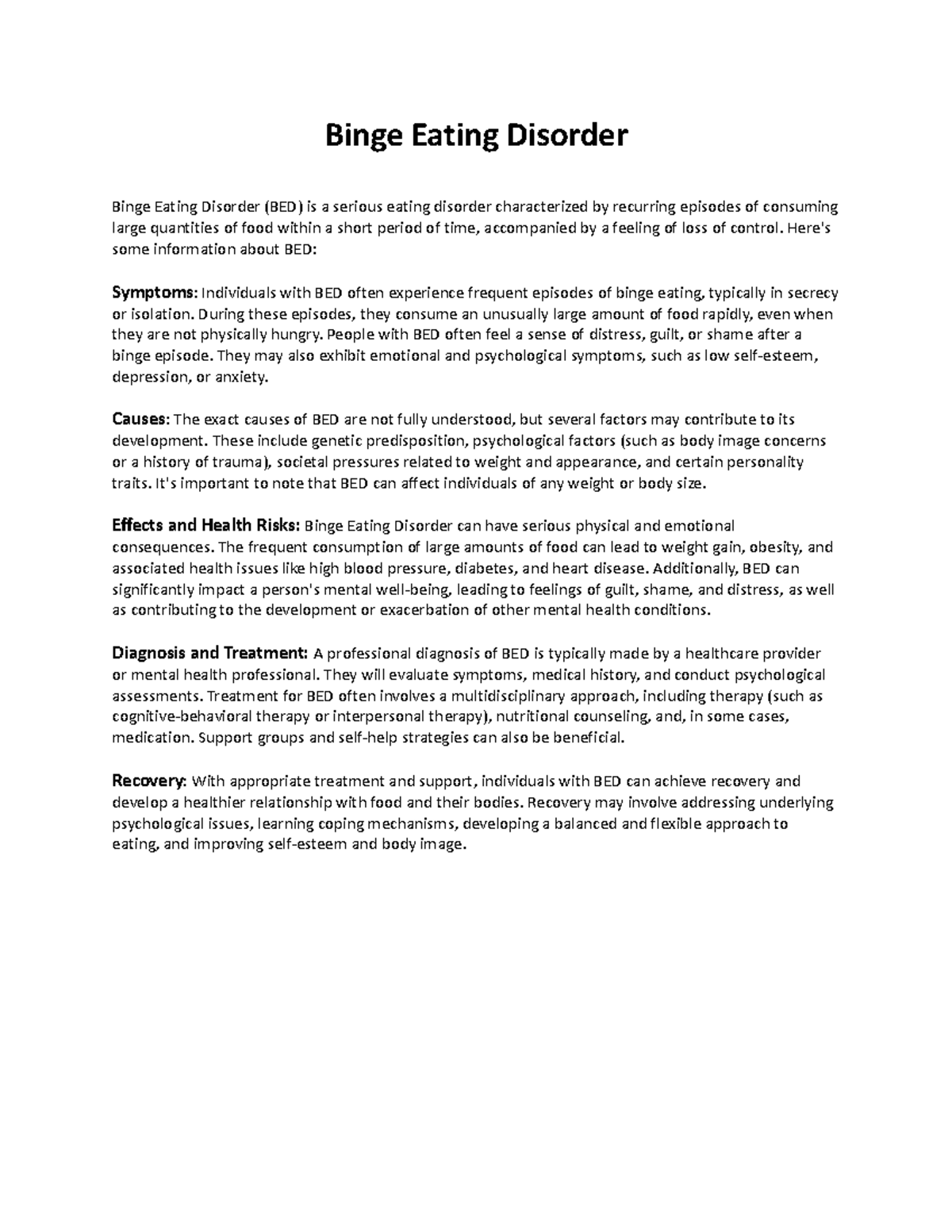 Binge Eating Disorder - Binge Eating Disorder Binge Eating Disorder ...