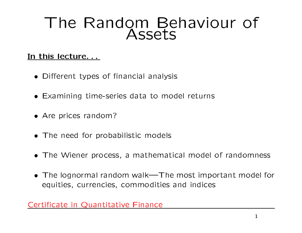 Dokumen - Quant finance - The Random Behaviour of Assets In this ...