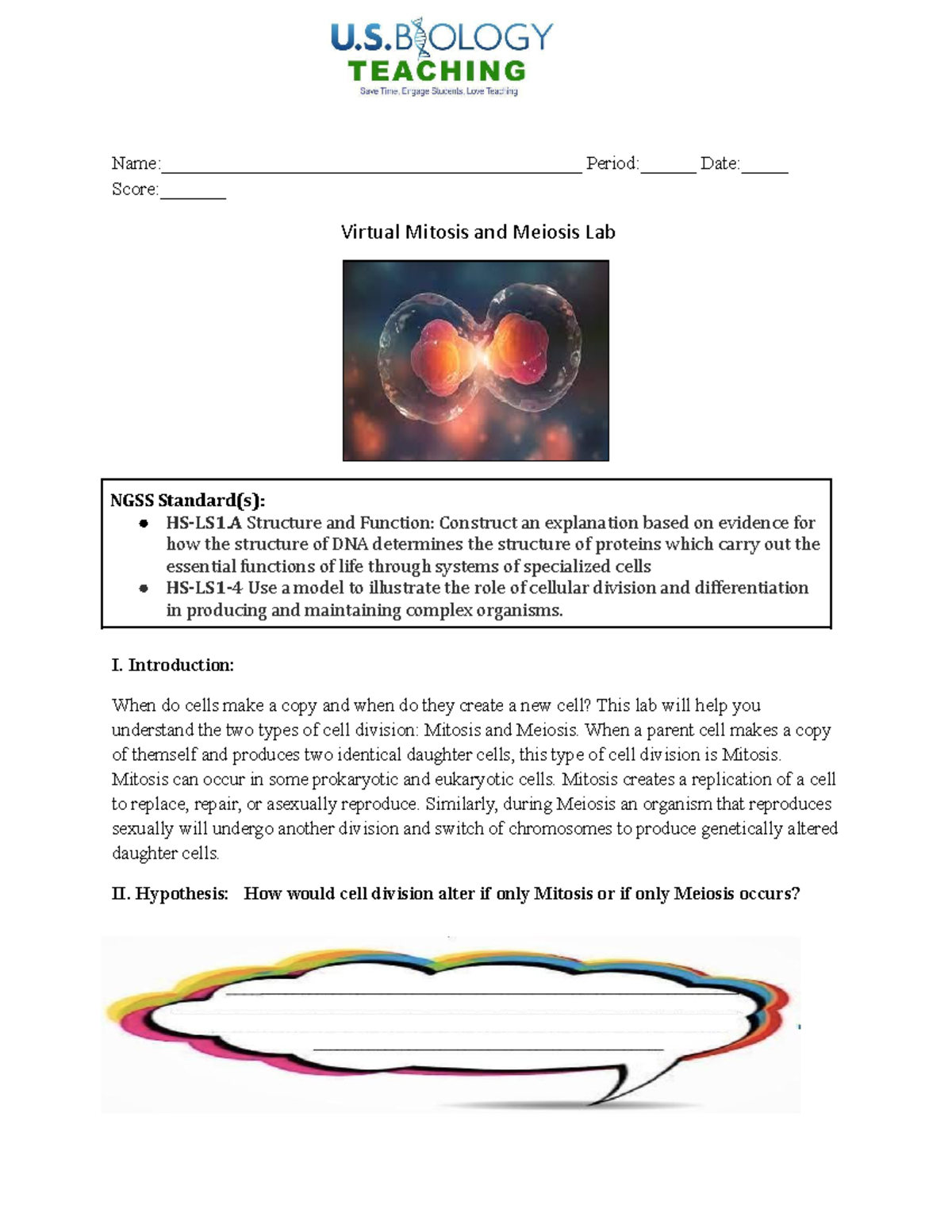 Virtual Mitosis and Meiosis Lab - Name ...