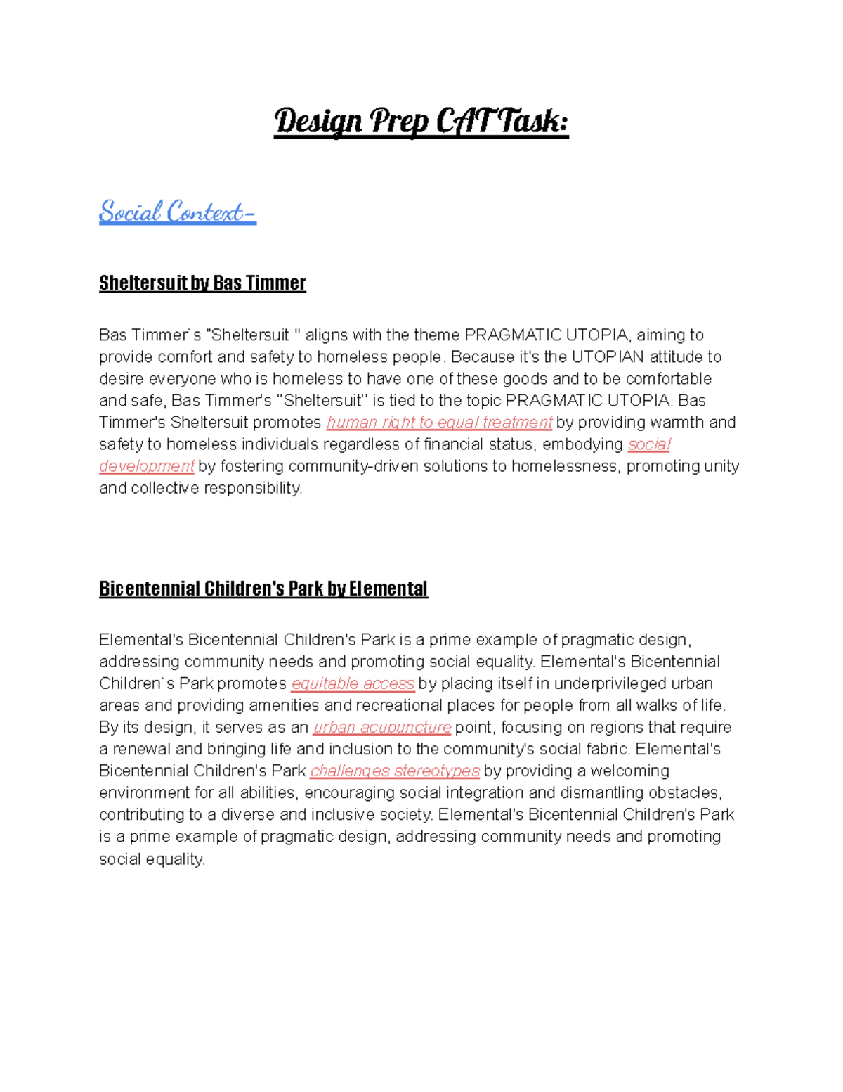 Design Prep CAT Task - CAT - Desig Prep CAT Tas: Social Context ...