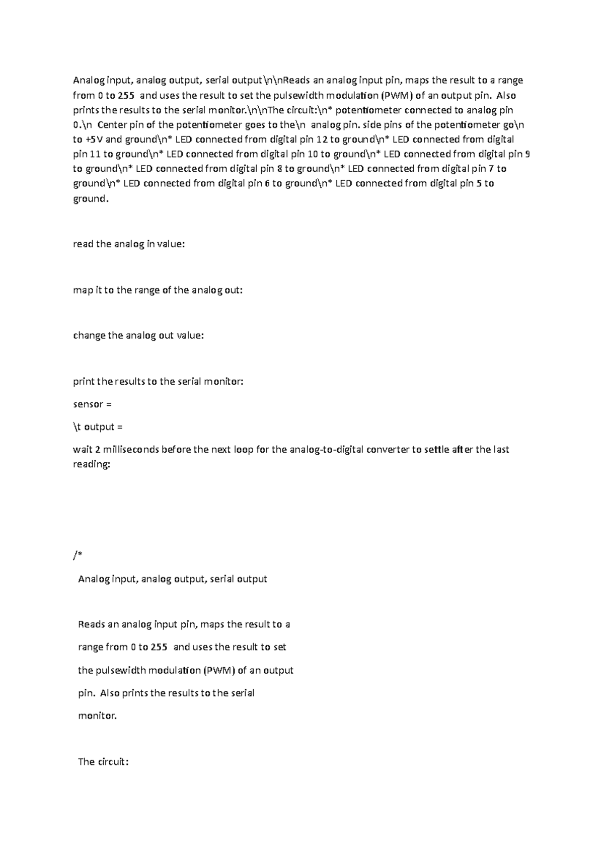 Analog input - Also prints the results to the serial monitor.\n\nThe ...