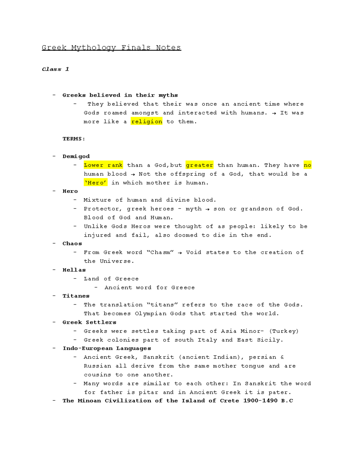 Greek Mythology Finals Notes - → It was more like a religion to them ...
