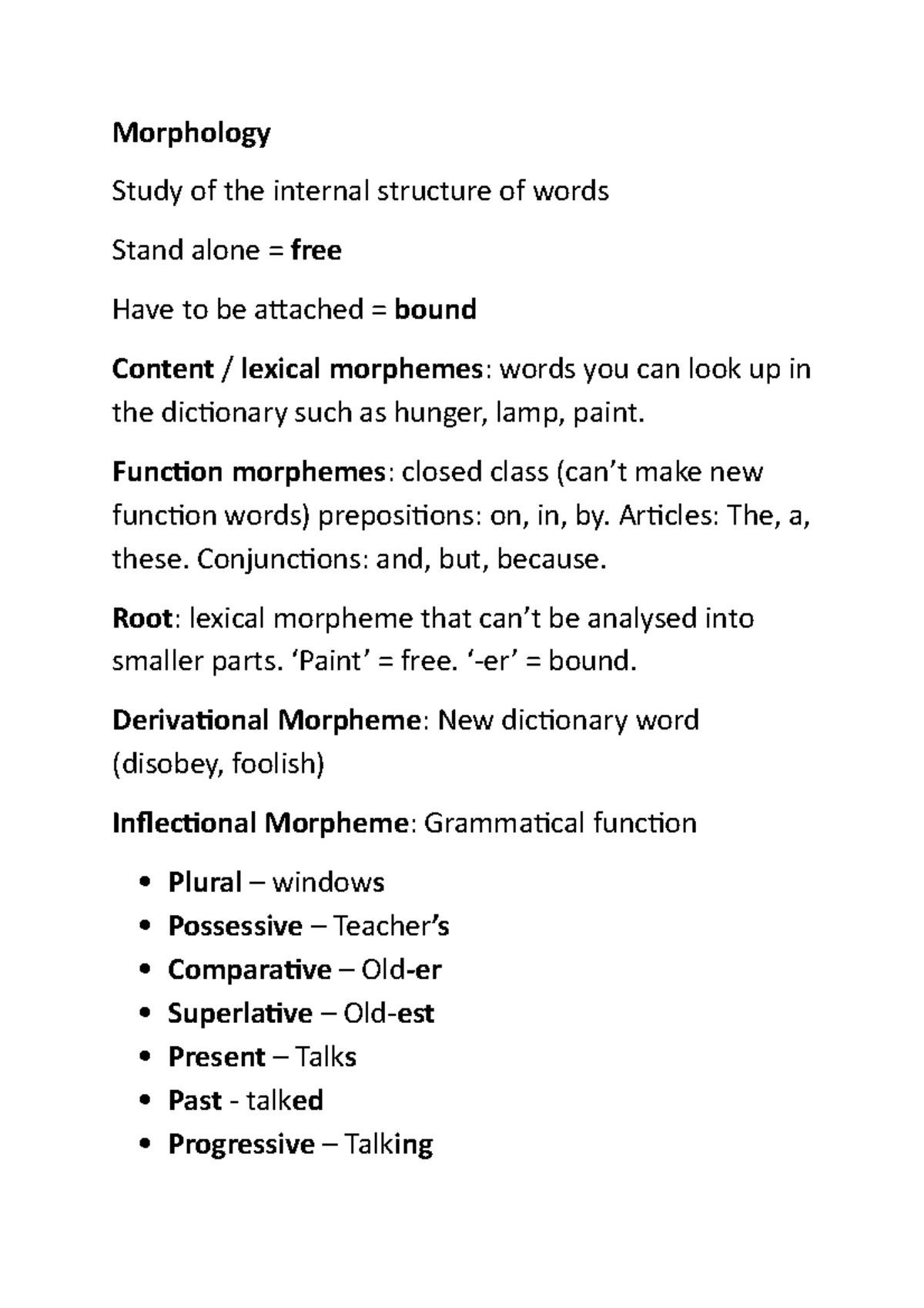 Morphology - Summary Intro to Ling and Lang - Morphology Study of the ...