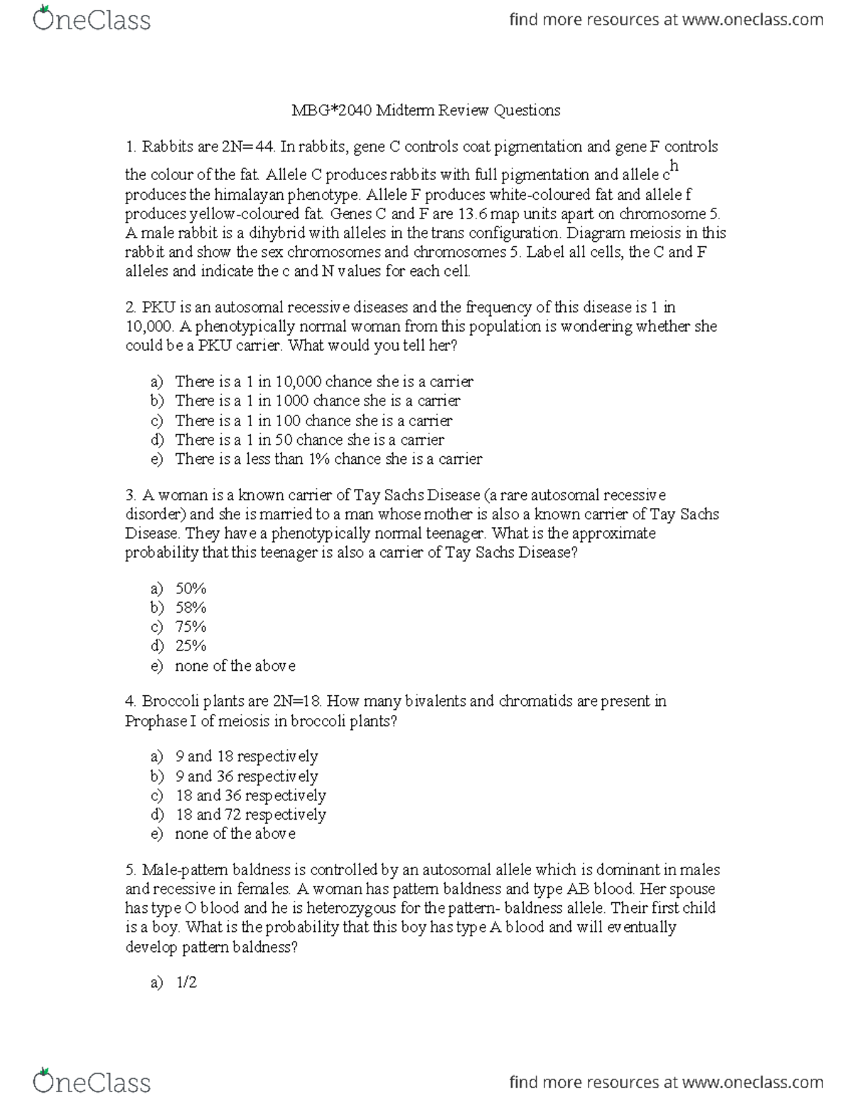 MBG Midterm 10 - notes - MBG*2040 Midterm Review Questions Rabbits are ...