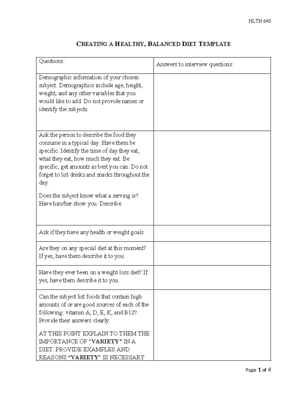 Creating a Healthy Balanced Diet Template - CREATING A HEALTHY ...
